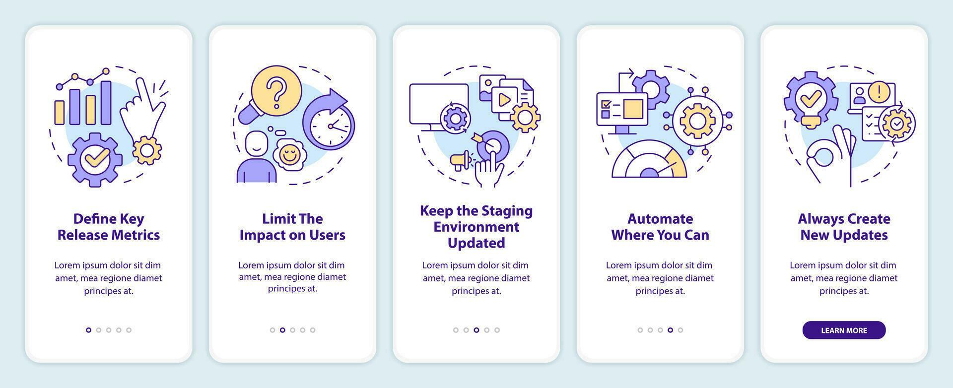 Release Management Best Practices Onboarding Mobile App Screen Walkthrough 5 Steps Editable