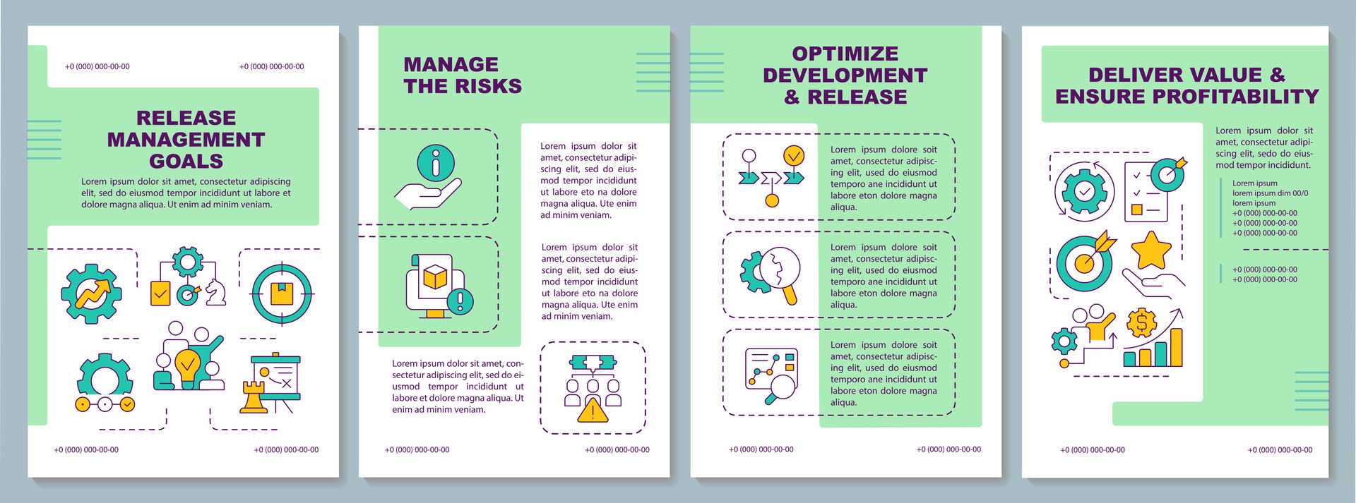 Release management purposes brochure template. Product development. Leaflet design with linear ...