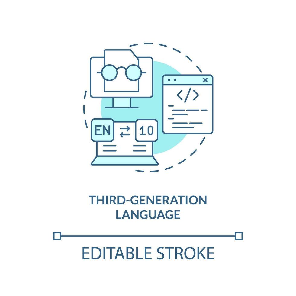 Third-generation programming language turquoise concept icon. Coding ... Third-generation programming language turquoise concept icon. Coding ...