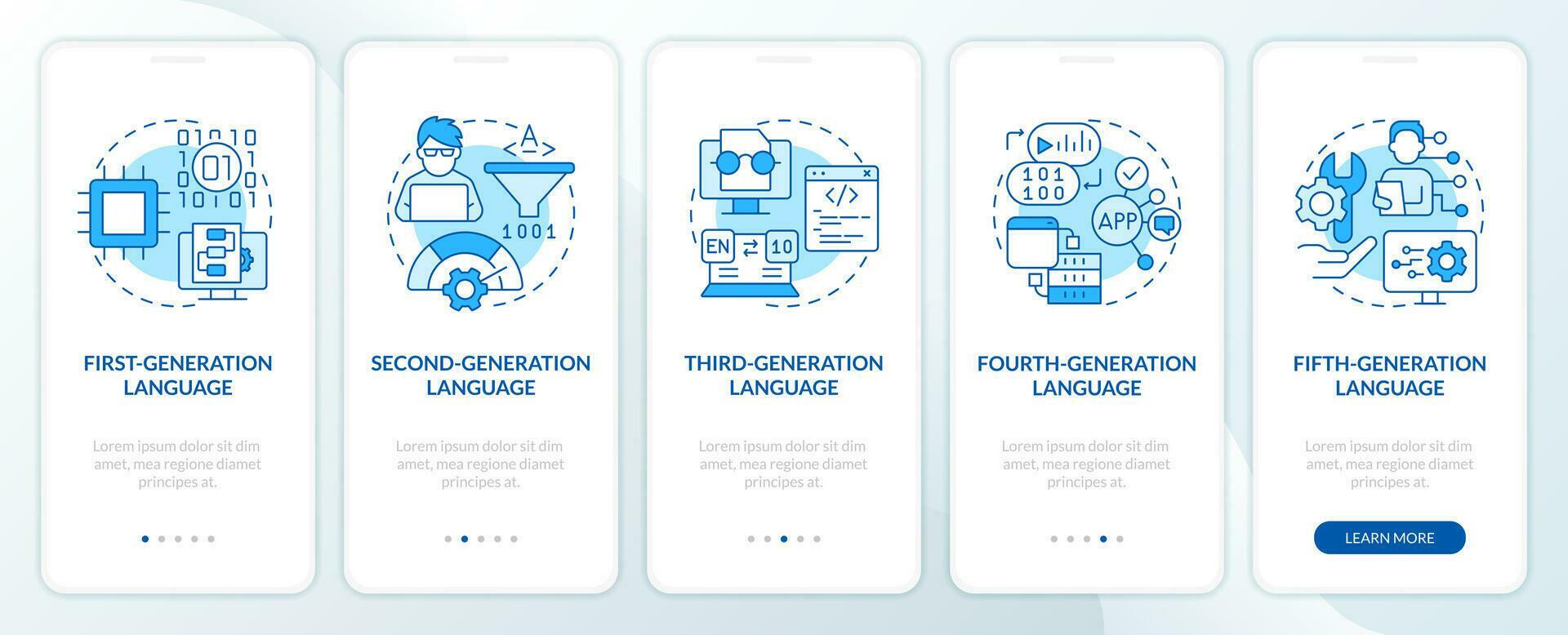 Programming Language Evolution Blue Onboarding Mobile App Screen