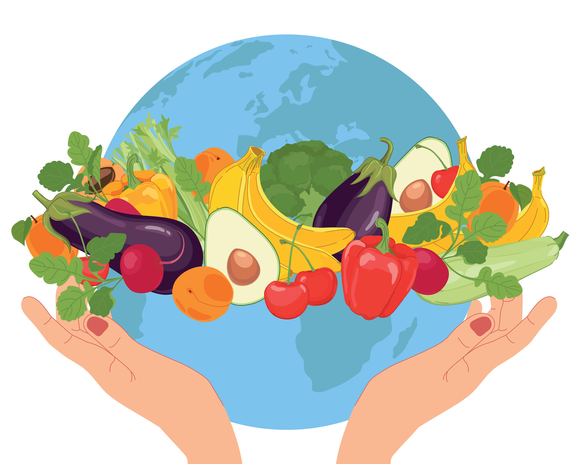 World Vegetarian Day Hands Hold A Globe Vegetables And Fruits Vector world-vegetarian-day-hands-hold-a-globe-vegetables-and-fruits-vector