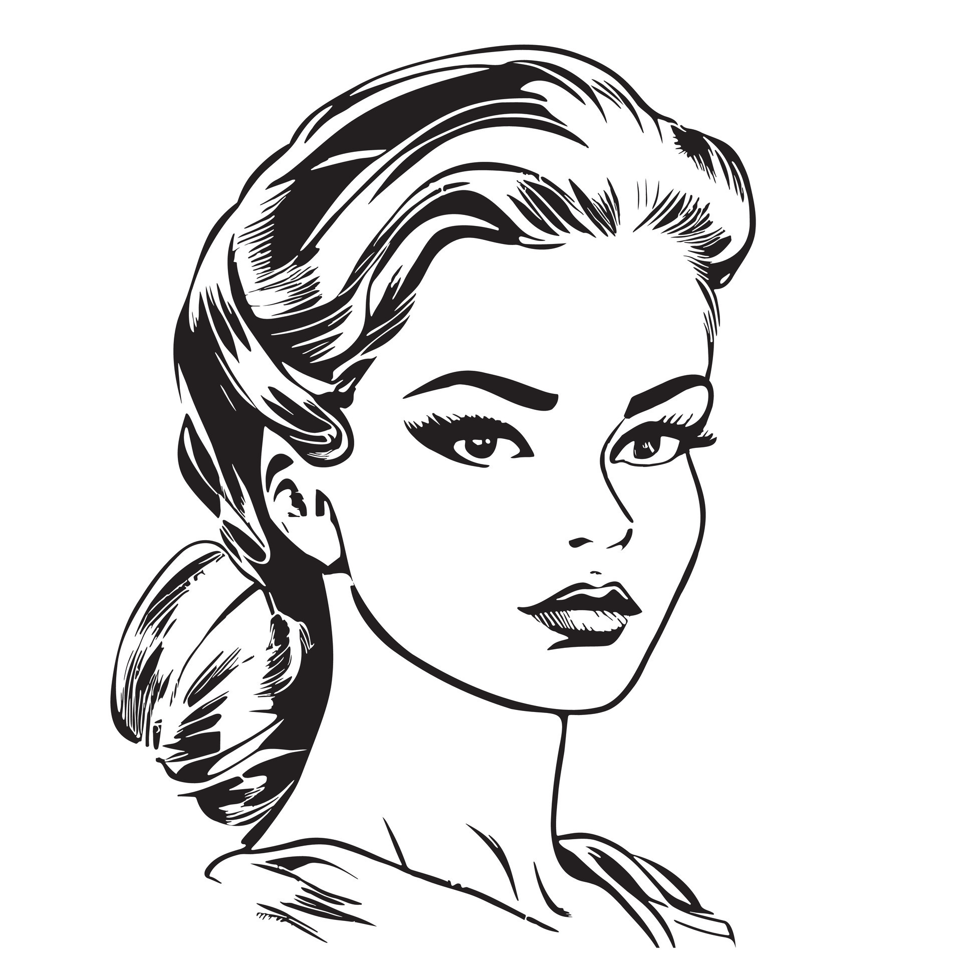 Retro Portrait Of Determined Girl In Comic Cartoon Style Vector