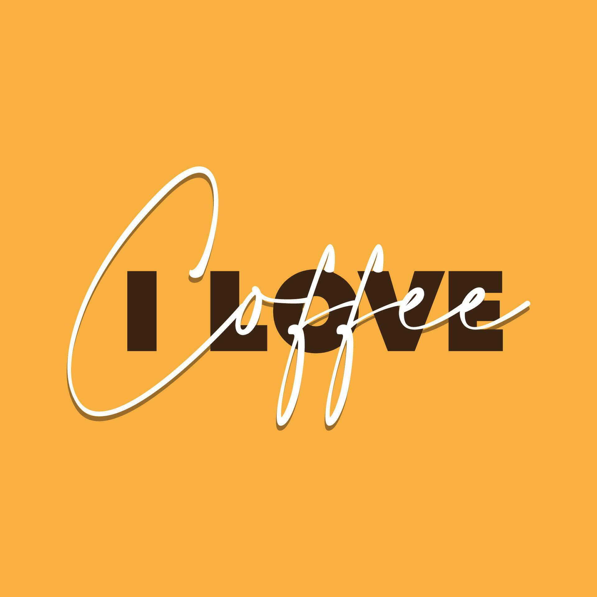 I love coffee script lettering on yellow background. Trendy typography vector illustration for ...