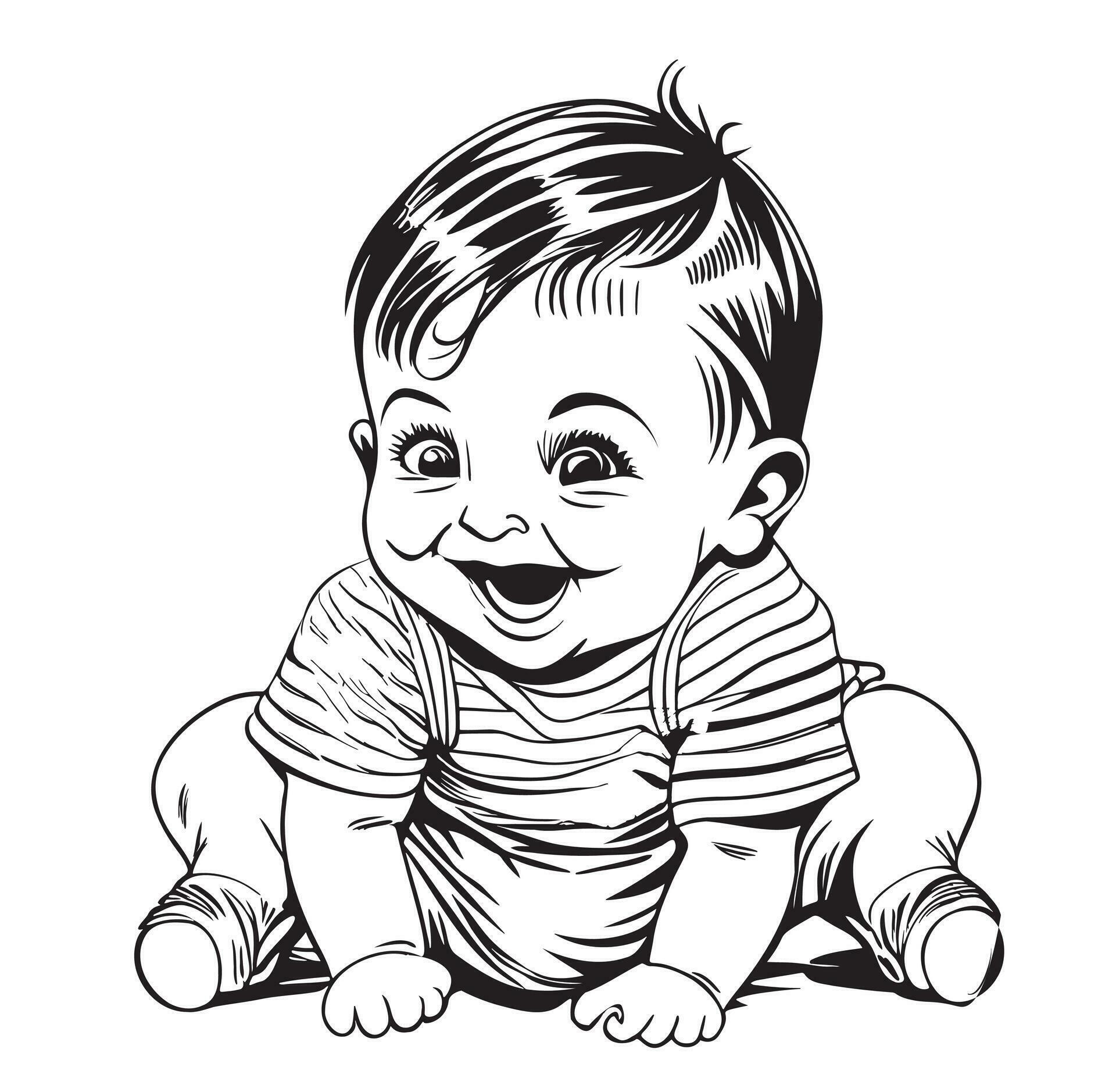 Baby smiling crawling hand drawn sketch Vector illustration in doodle ...