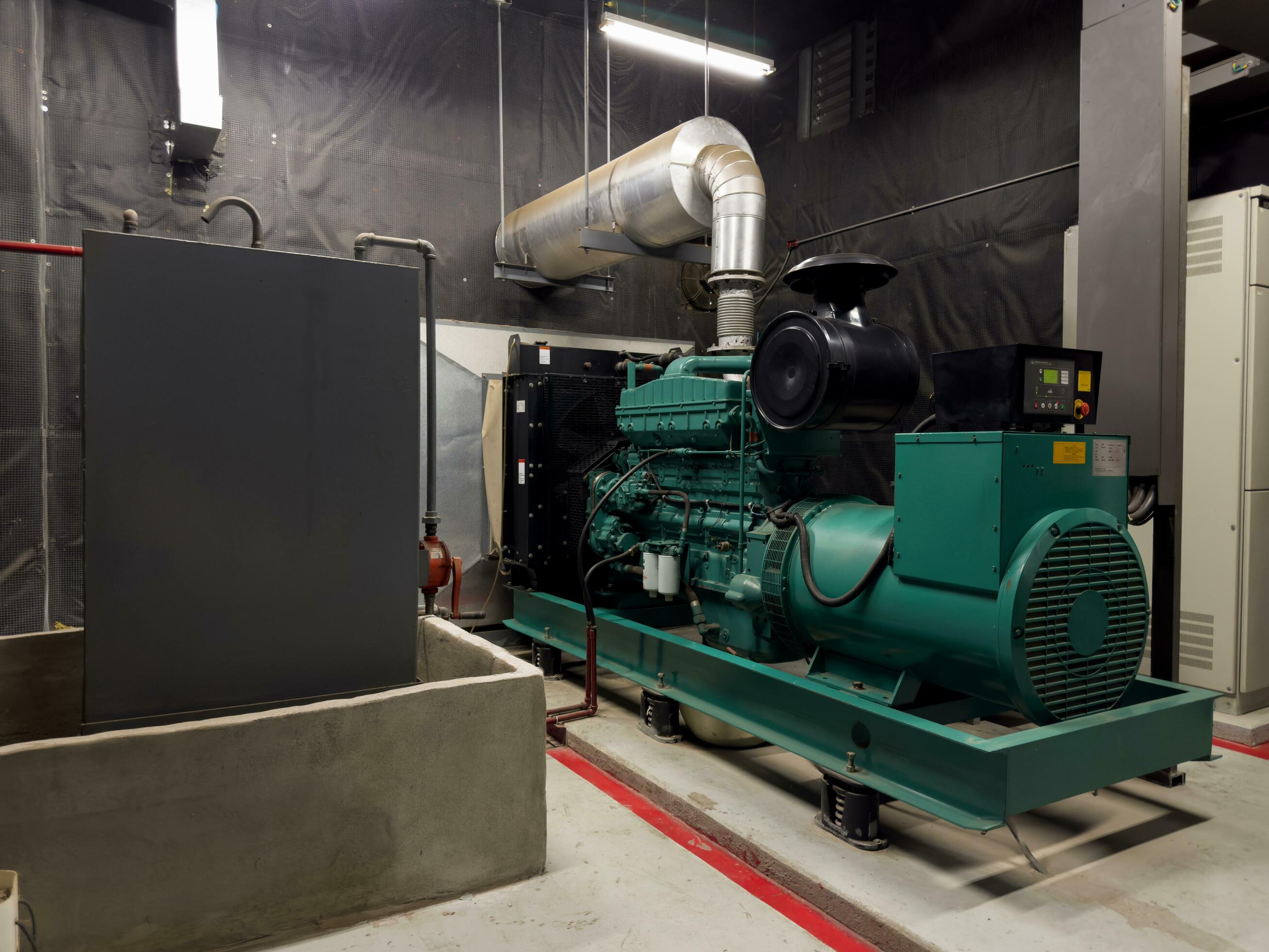 Very large power diesel generators in factories and buildings for emergencies. Modern technology ...