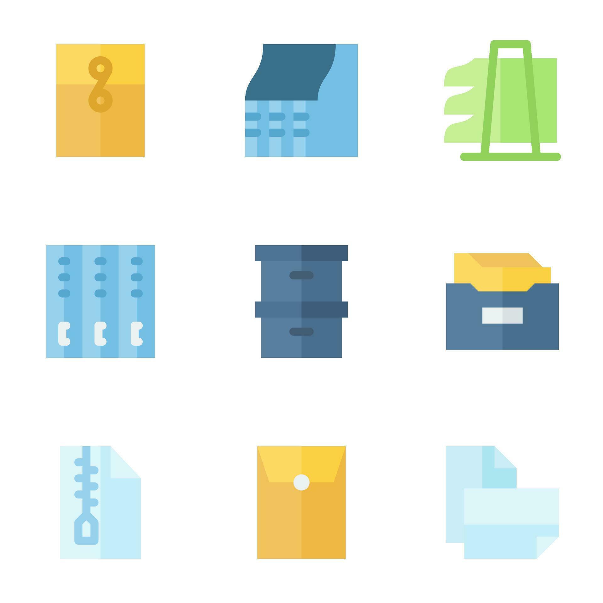 document and file icon set, in flat style, including envelope, safe ...