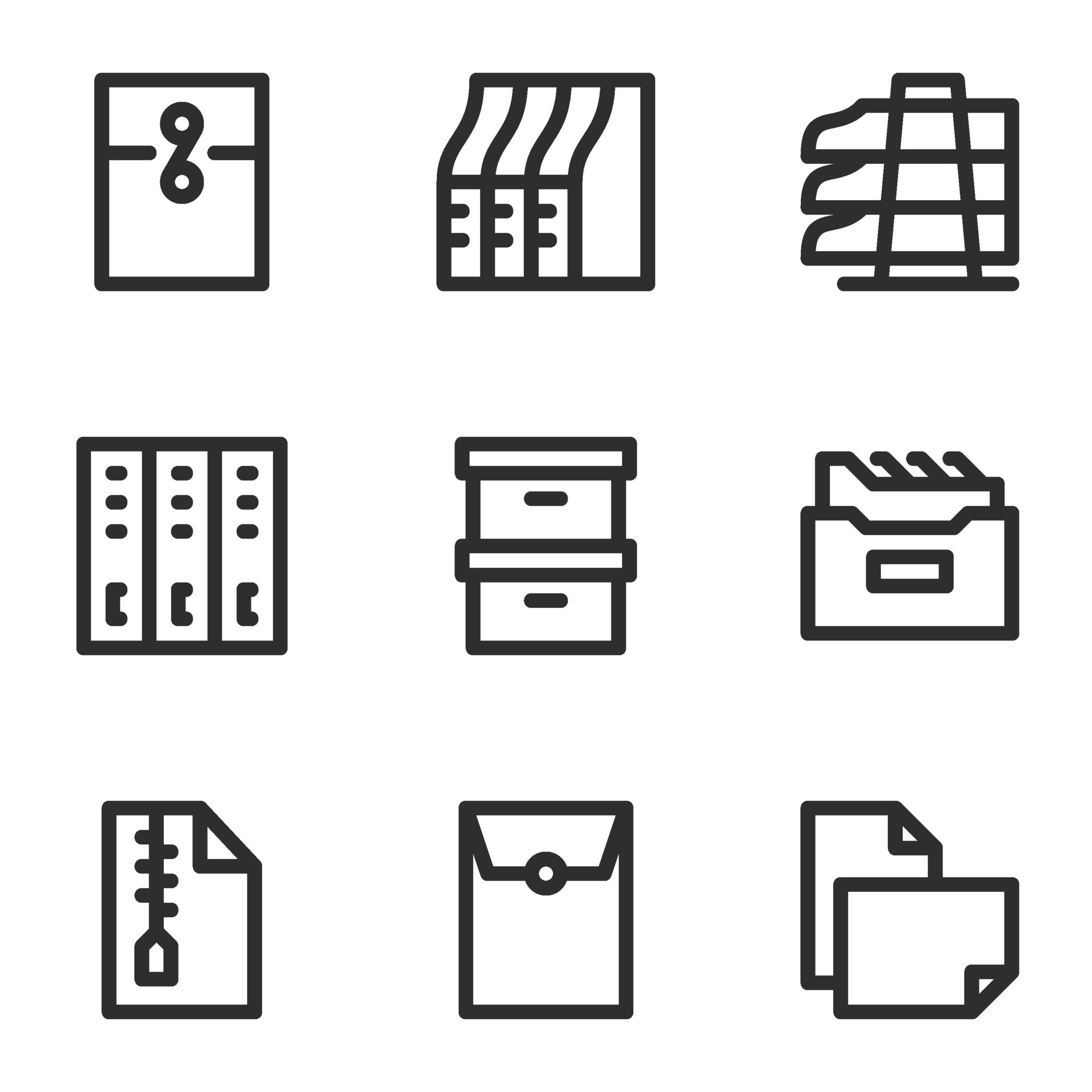 document and file icon set, in line style, including envelope, safe ...