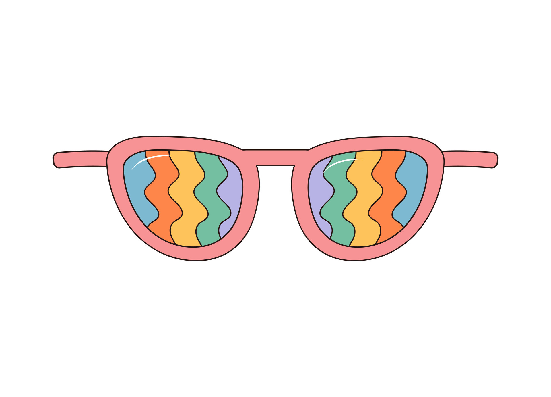 Hippie Rainbow Sunglasses Groovy Retro Fashion Style Vector Illustration Isolated On White