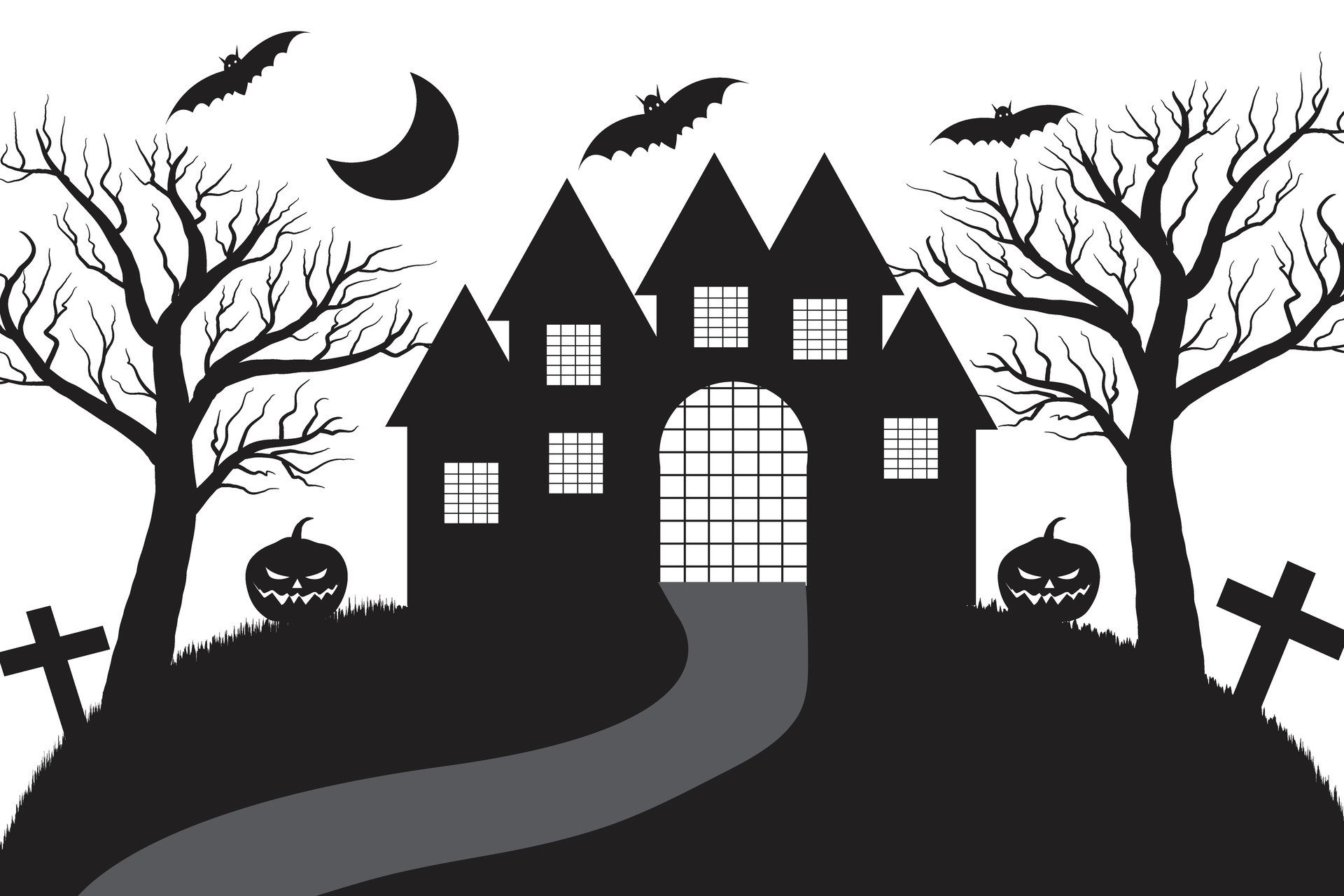 Halloween Horror Castle haunted house building silhouette vector,Black ...