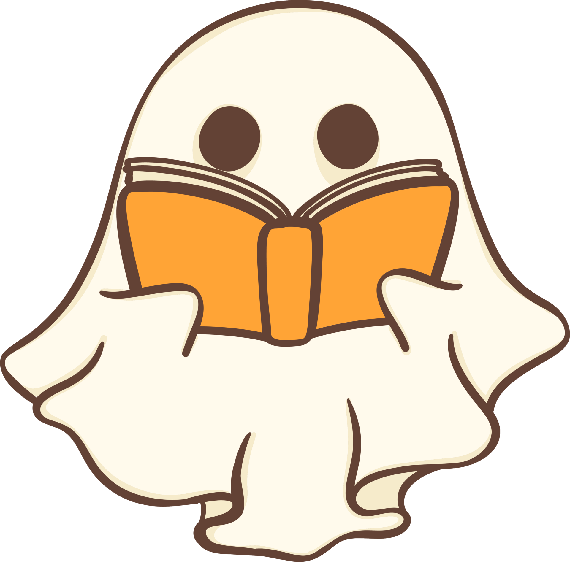 Cute Halloween ghost with book, retro spooky boo cartoon doodle ...