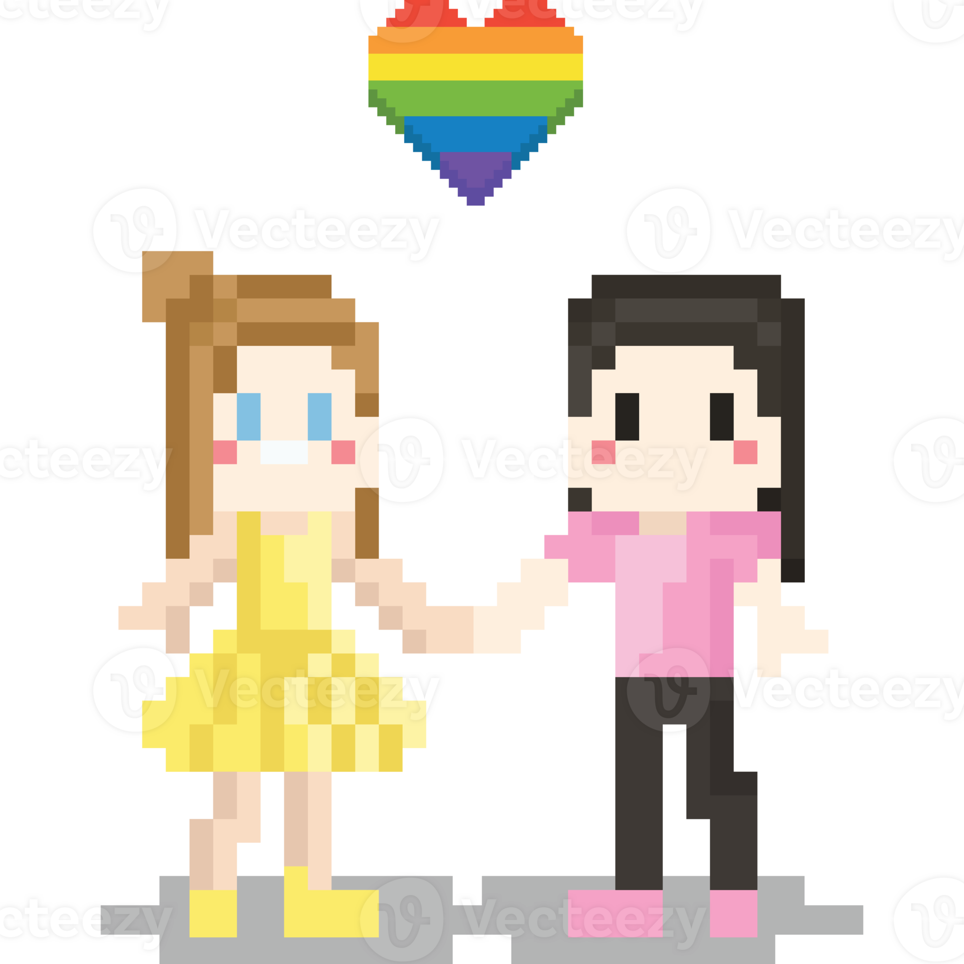 Pixel Art Cartoon Lesbian Couple With Rainbow Heart Character 27517651 Png