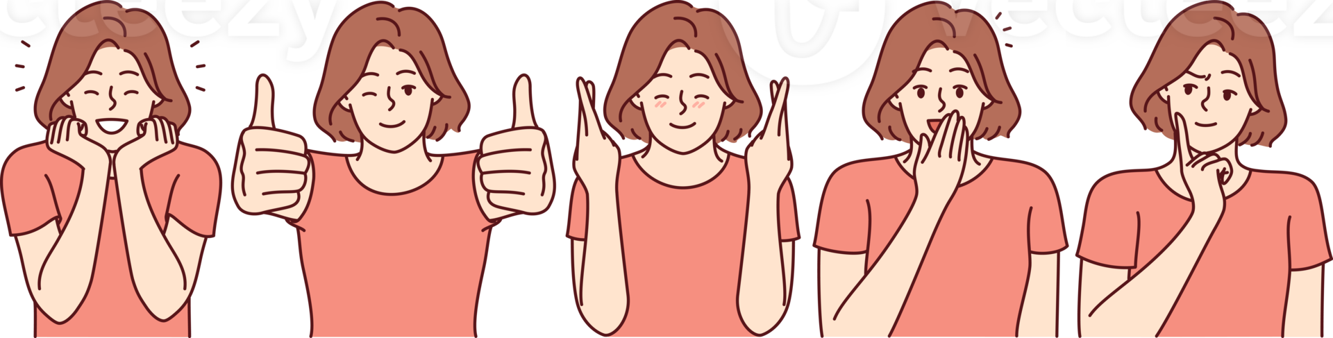 Woman Makes Happy Facial Expressions And Approving Gestures To Share