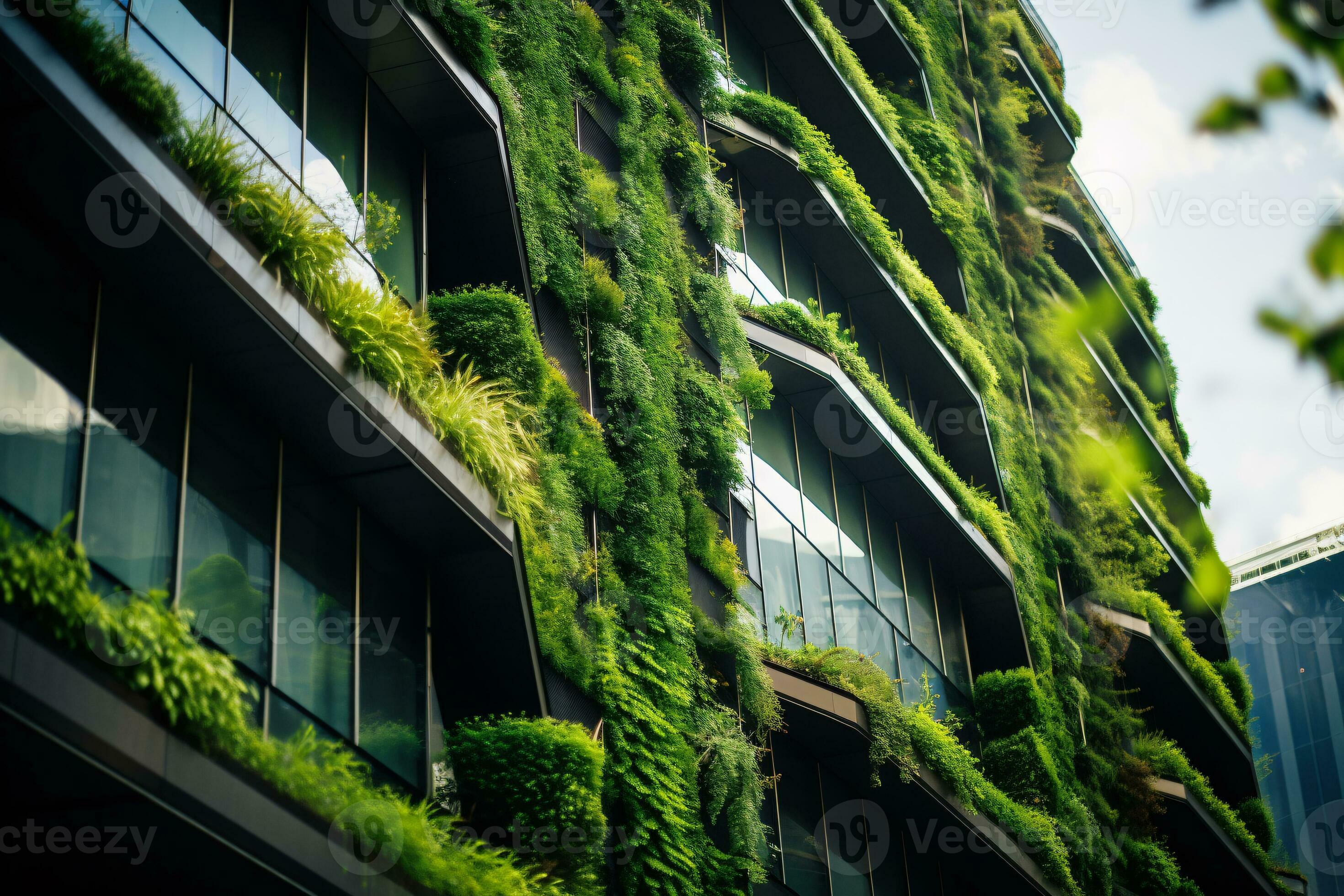 Sustainable green building in modern city. Green architecture. Eco ... Sustainable green building in modern city. Green architecture. Eco ...