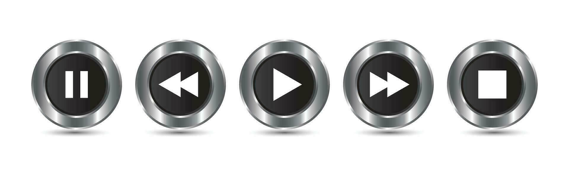 Play Pause Next Previous And Stop Button Set Multimedia Player Icon