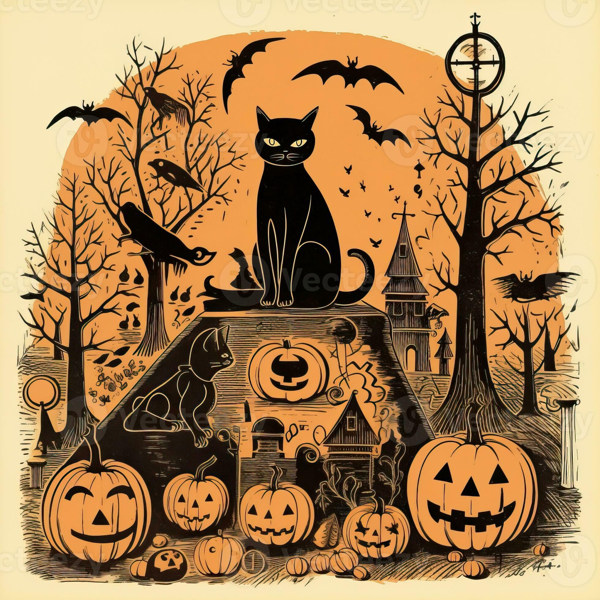 Vintage Halloween paper decoration black cat high quality ai generated ...