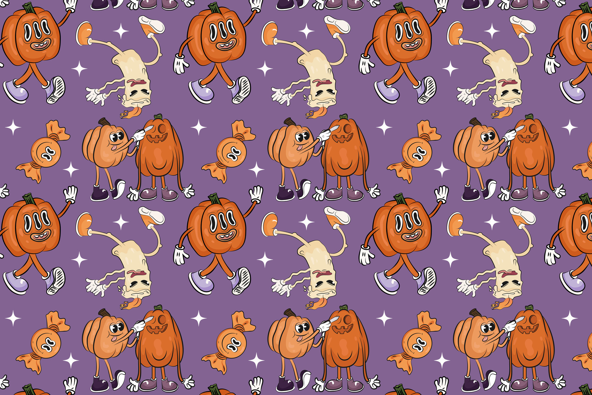 Groovy style pattern. Halloween holiday, event. Seamless pattern with ...