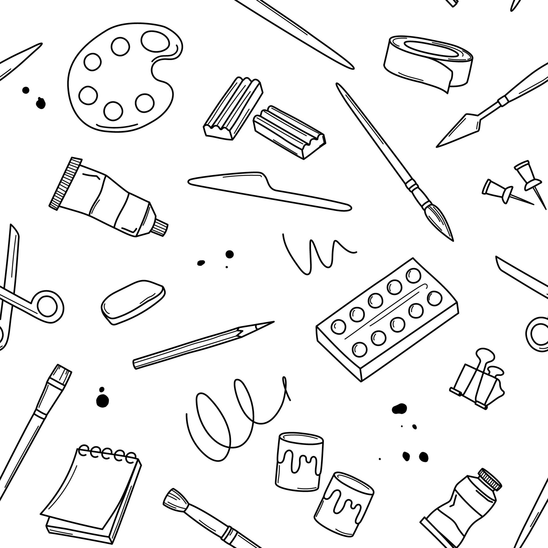 Art supplies seamless pattern. Stationery, paint, artistic objects ... Art supplies seamless pattern. Stationery, paint, artistic objects ...
