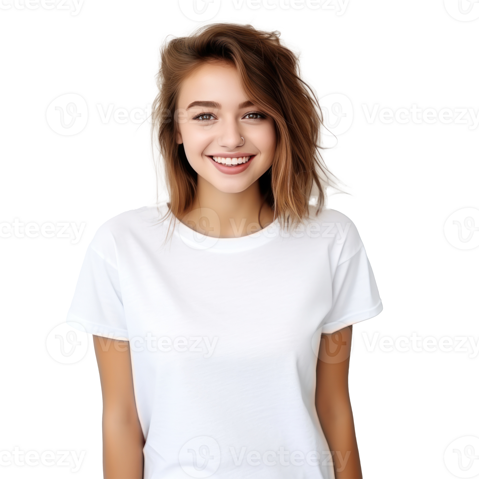 Young Woman In White T Shirt Isolated 27546616 Png