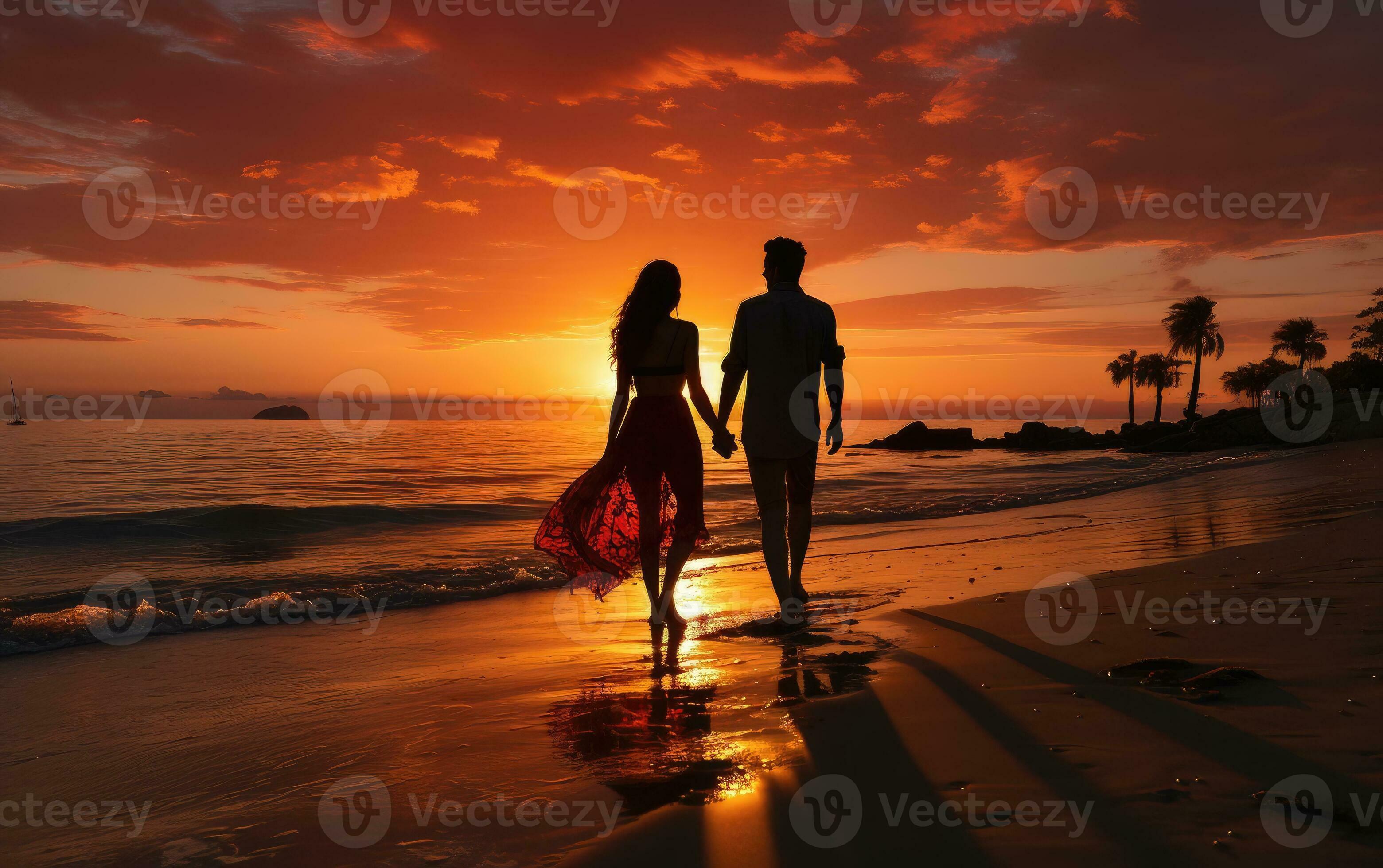 Couple Holding Hands And Walking On The Beach Ai Generative 27548306