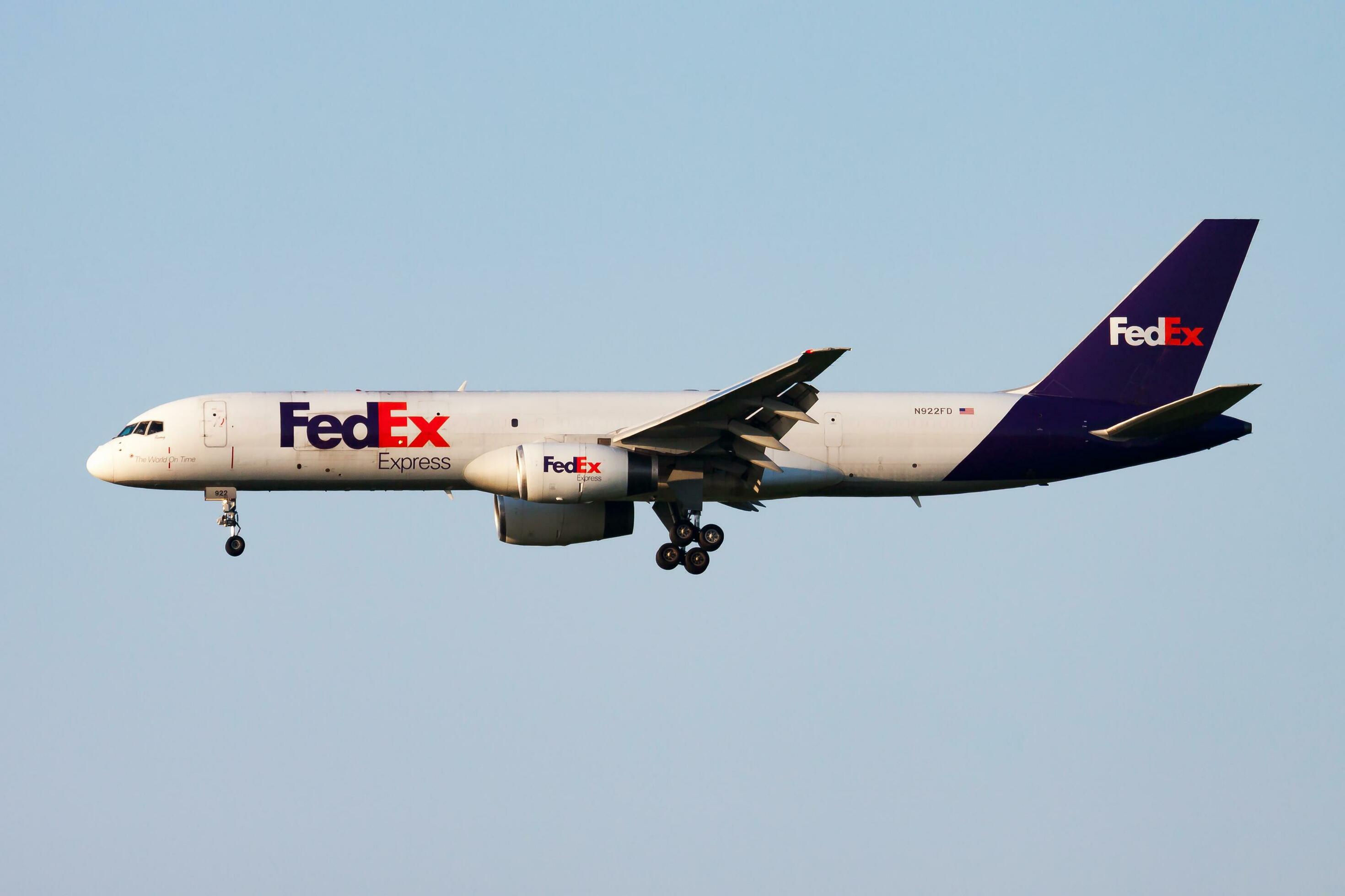 Fedex cargo plane at airport. Air freight and shipping. Aviation and aircraft. Transport ...