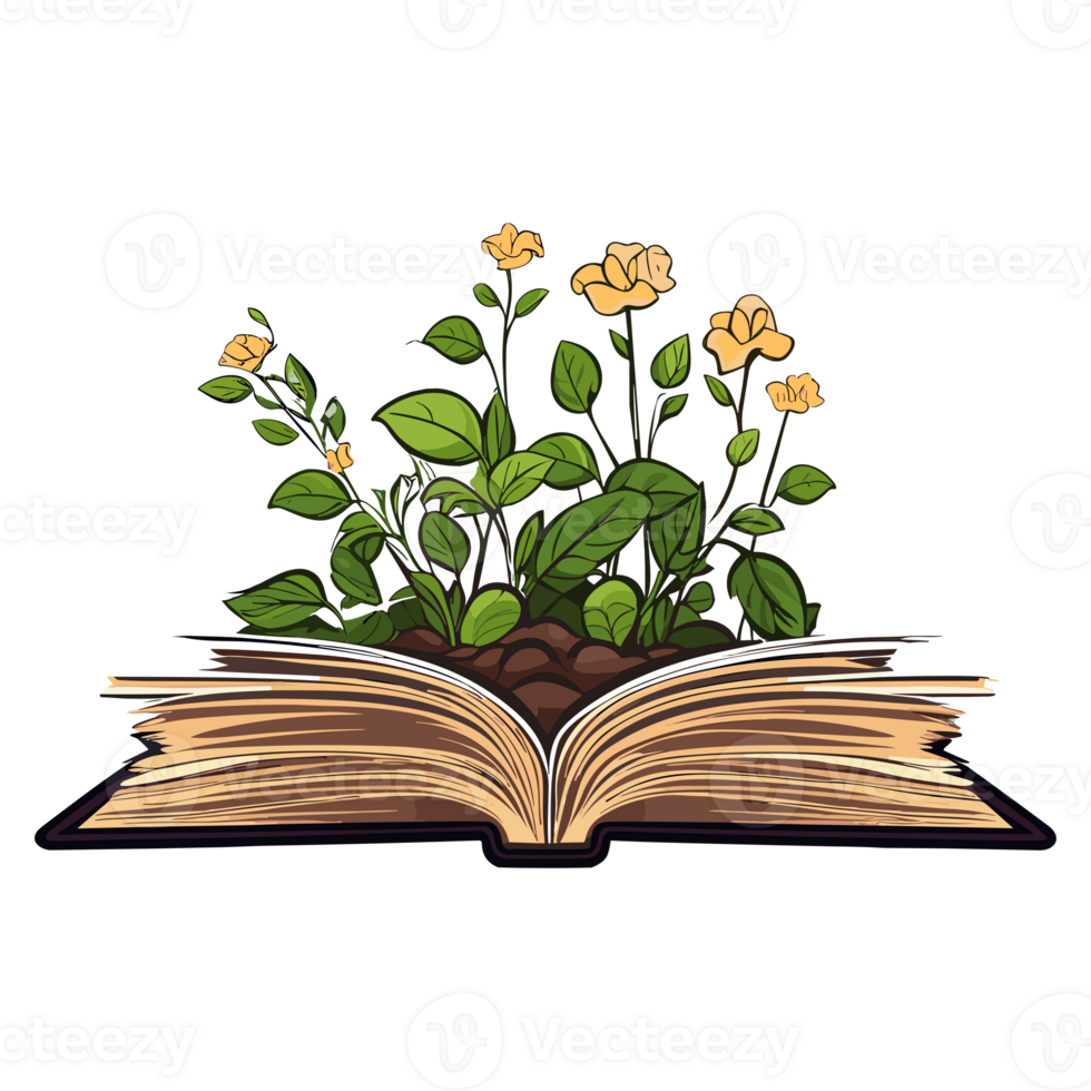 Open book and wildflowers, book table with flowers flowers sticker ...