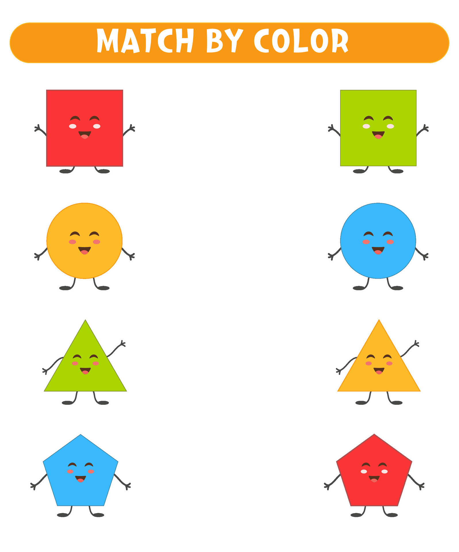 Match geometric shapes by color. Educational game. Worksheets for kids ...