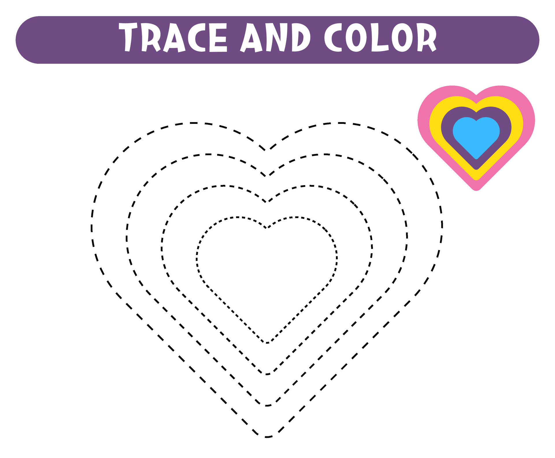 Trace and color hearts Basic geometric shapes Educational game ...