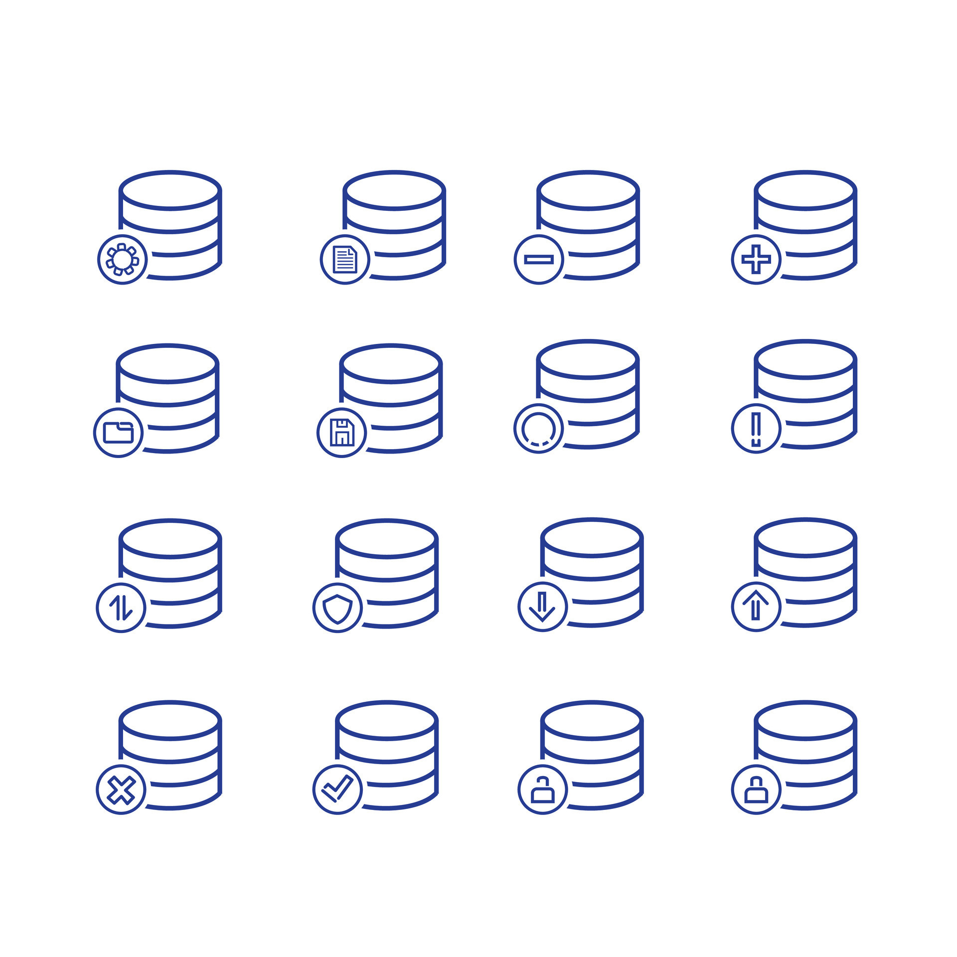 server database settings. Database icon with save, protect, lock, load ...