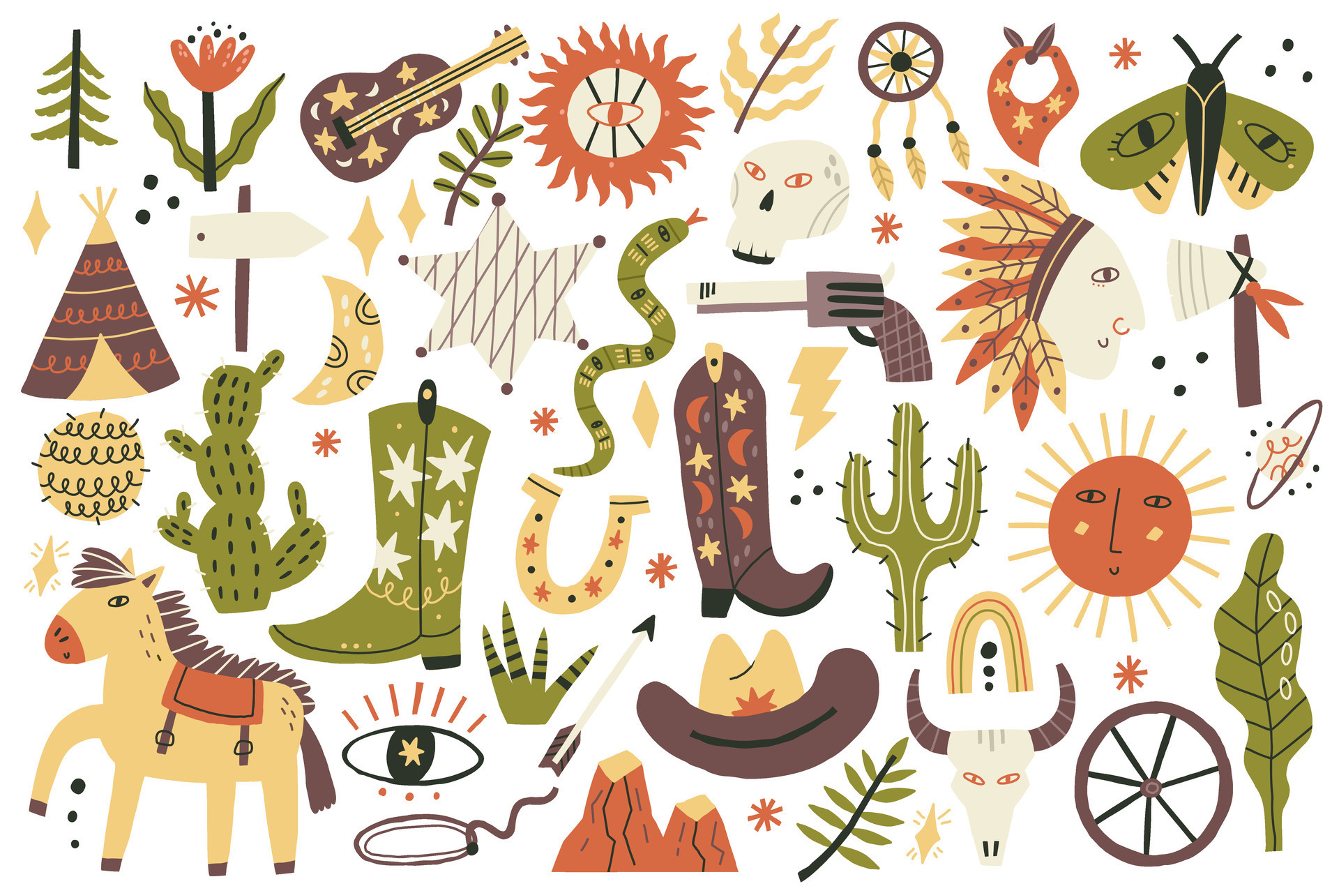 Hand Drawn wild west vector set 27570889 Vector Art at Vecteezy