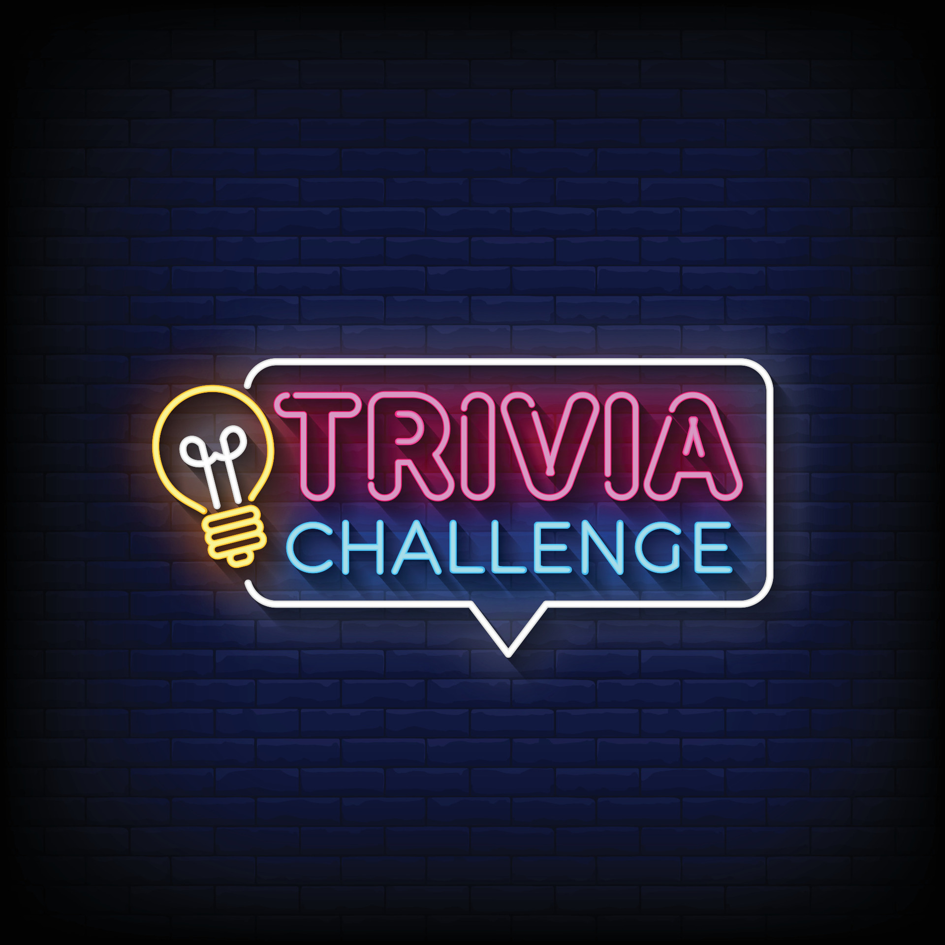 Neon Sign Trivia Challenge With Brick Wall Background Vector 27571069 Vector Art At Vecteezy