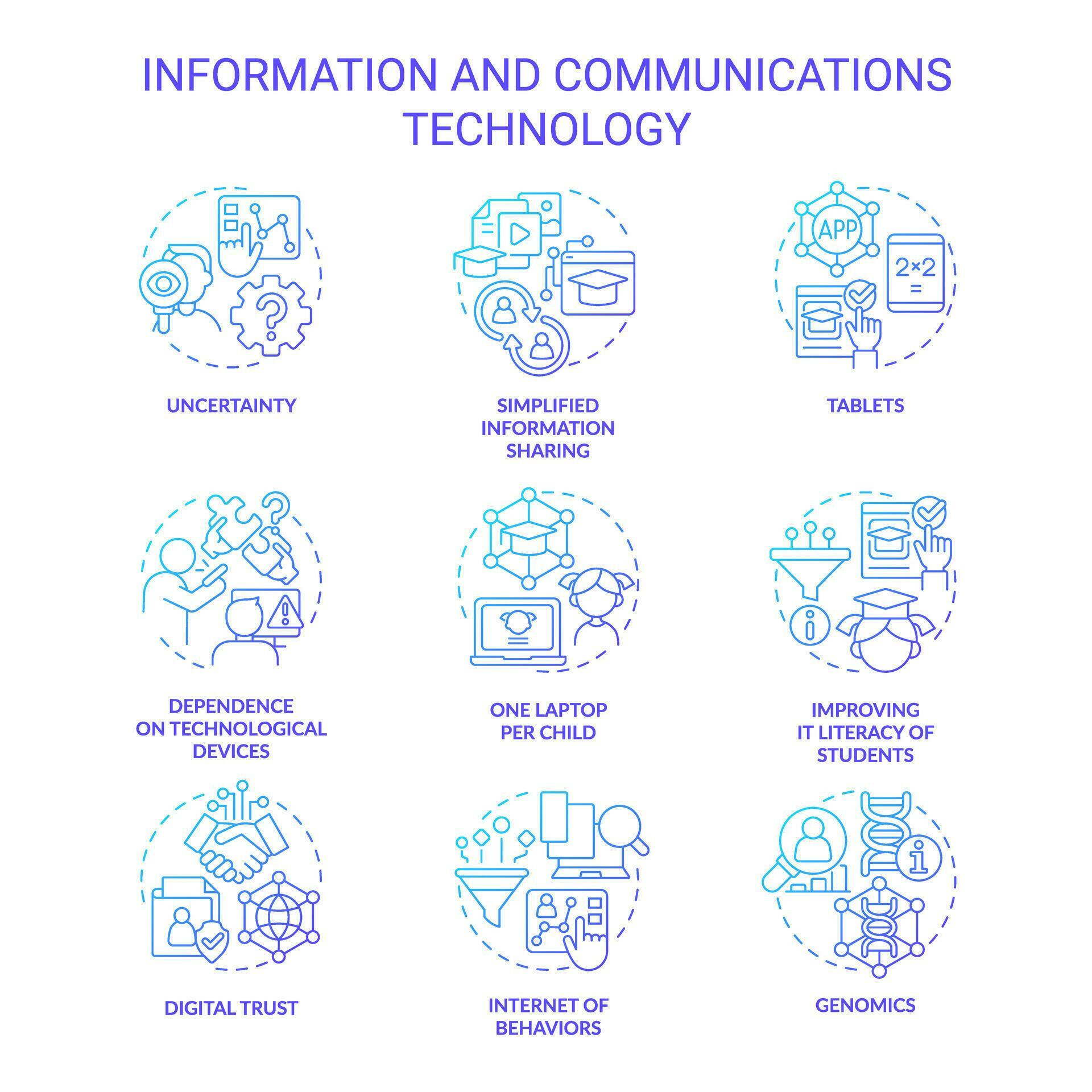 Information and communications technology blue gradient concept icons ...