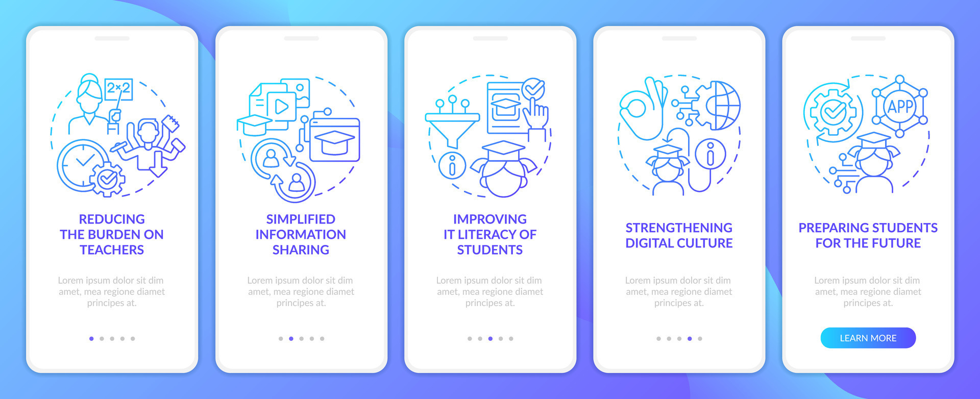 Ict Benefits In Education Blue Gradient Onboarding Mobile App Screen