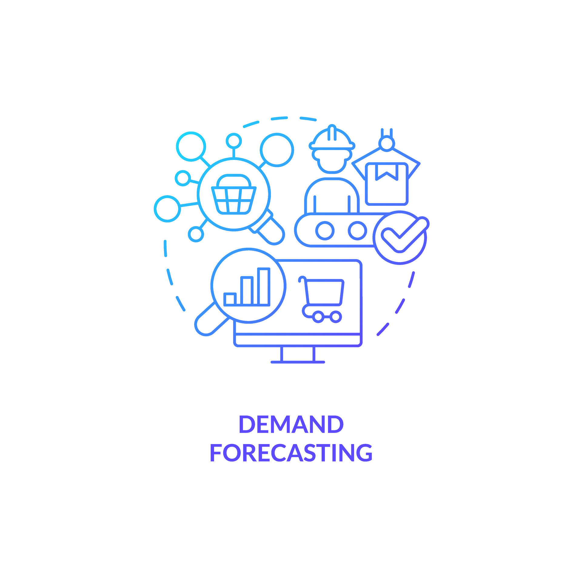 2D gradient demand forecasting thin line icon concept, isolated vector ...