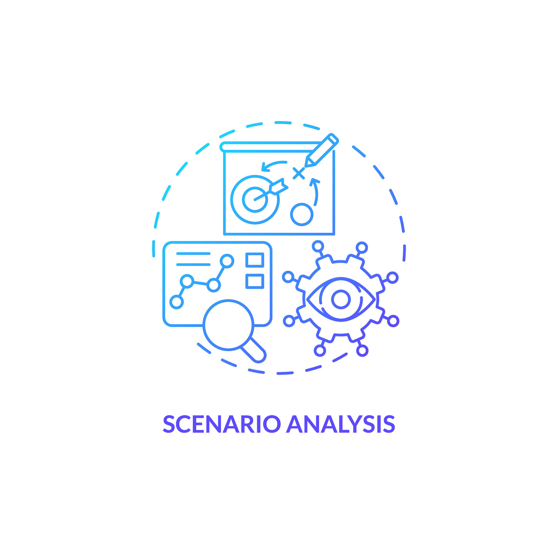2D gradient scenario analysis thin line icon concept, isolated vector ...