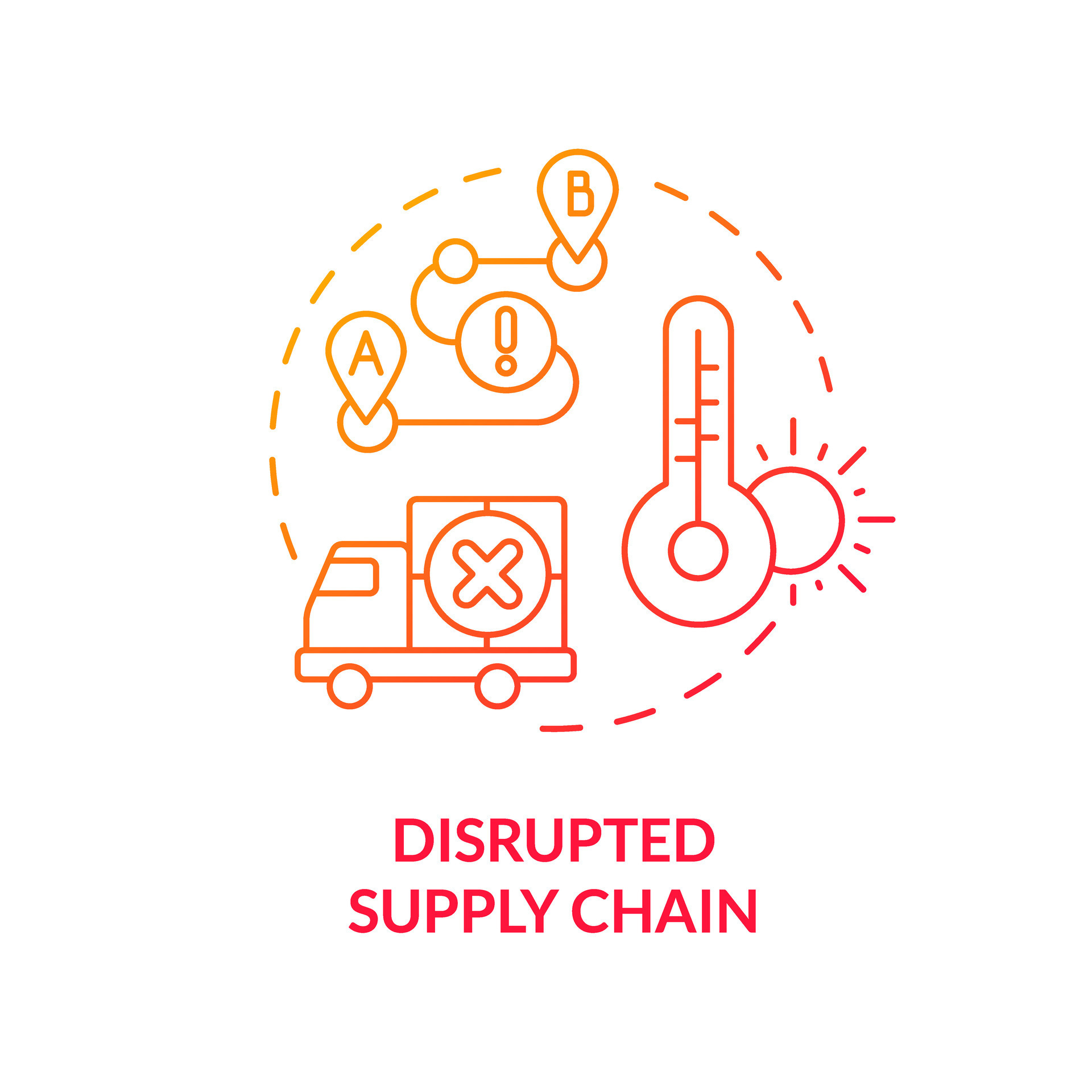 Gradient Disrupted Supply Chain Icon Representing Heatflation Concept Isolated Vector Linear