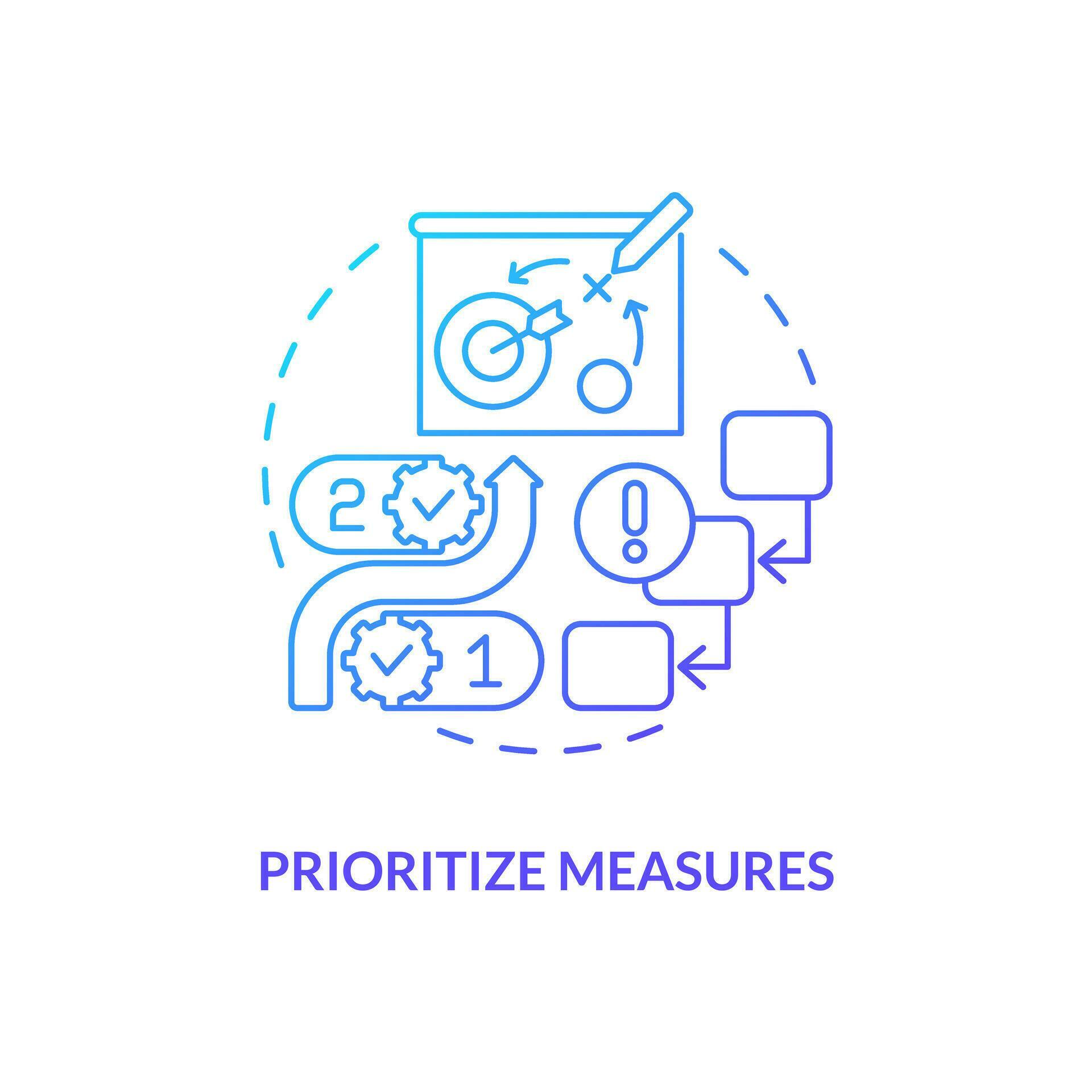 Prioritize measures blue gradient concept icon. Define goals and strategy. Disruption action ...