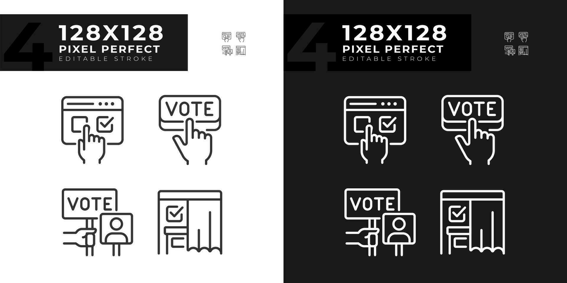 Pixel Perfect Set Of Icons Representing Voting Isolated Vector Illustration For Dark And Light