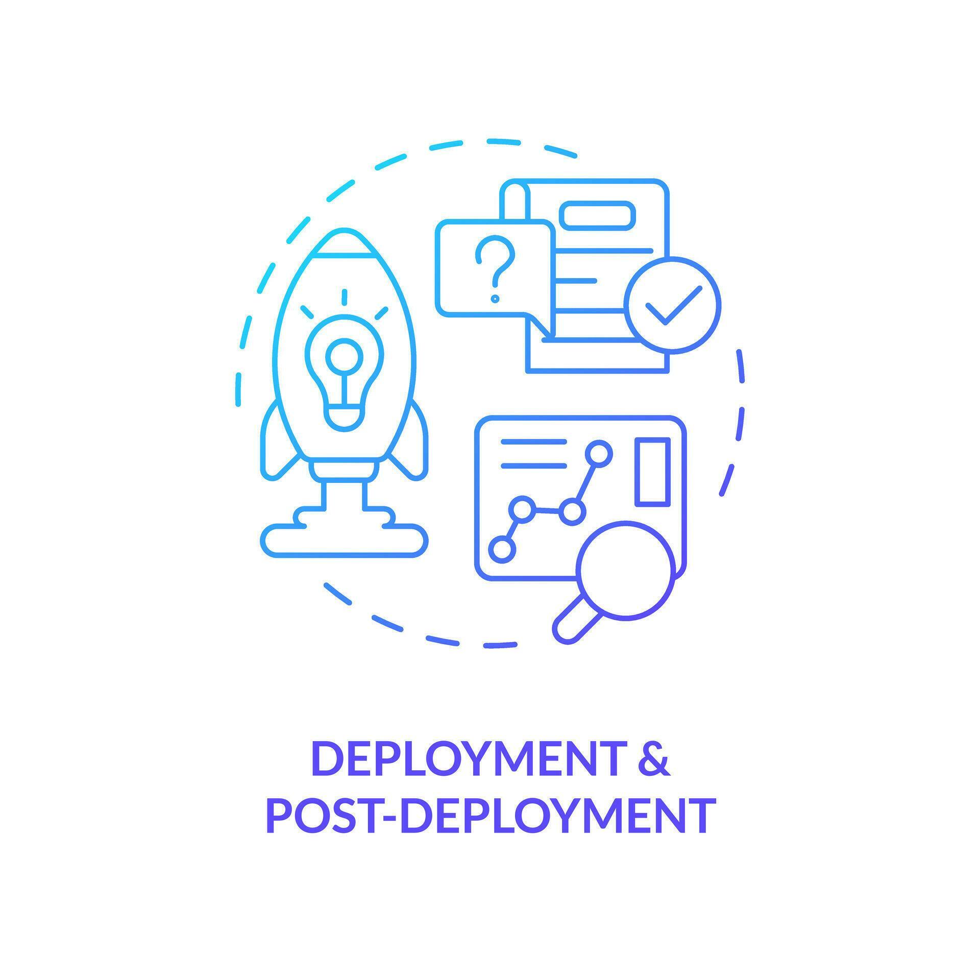 Deployment blue gradient concept icon. Product development. Building ...