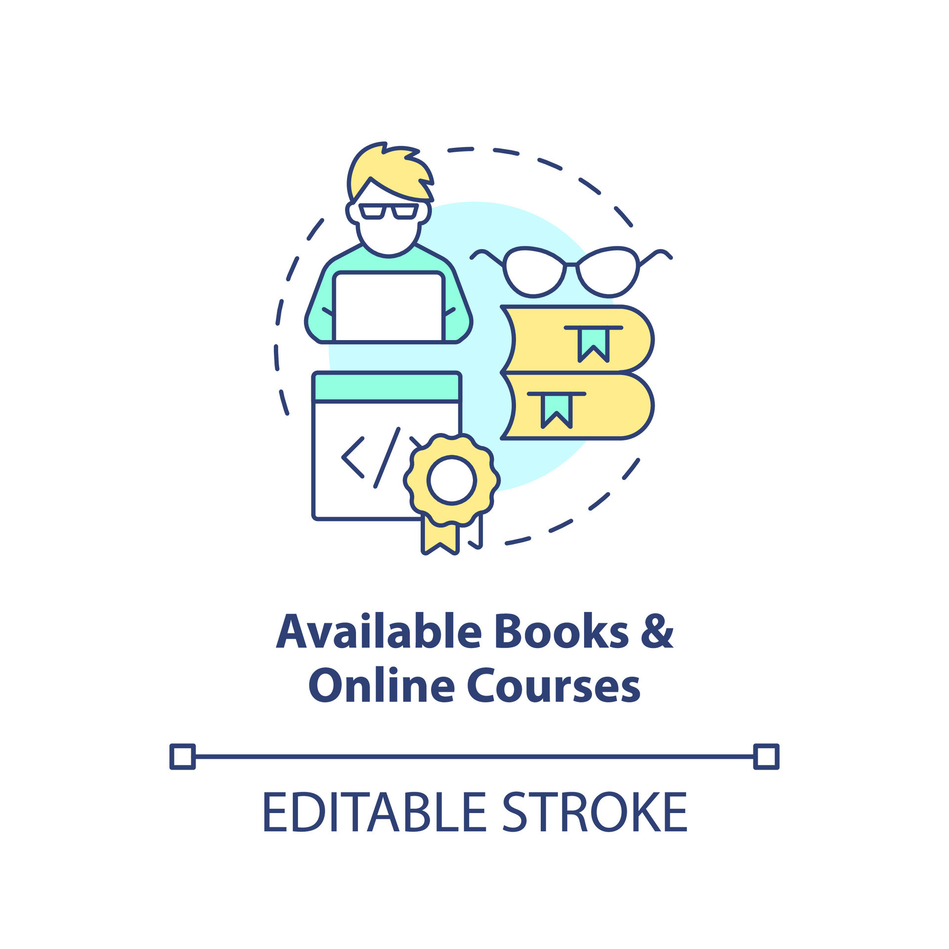 Available books and online courses concept icon. Procedural programming benefit abstract idea ...