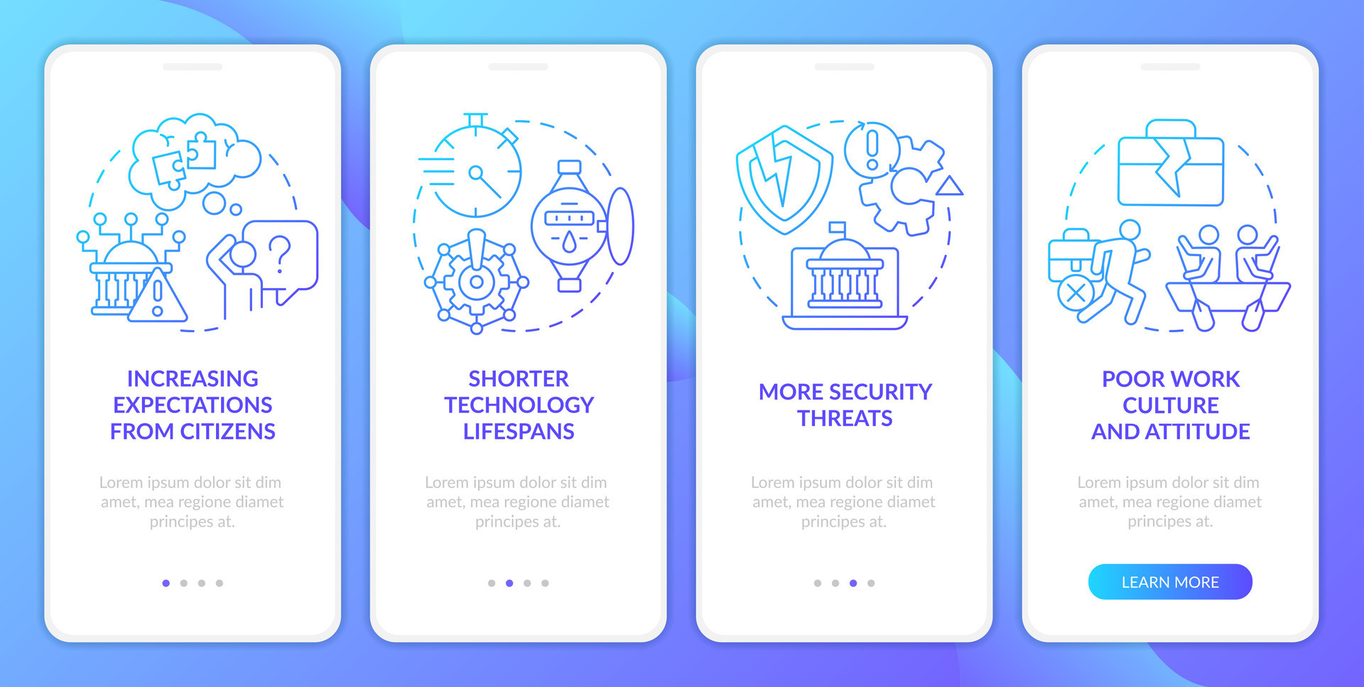 Modern Public Sector Issues Blue Gradient Onboarding Mobile App Screen