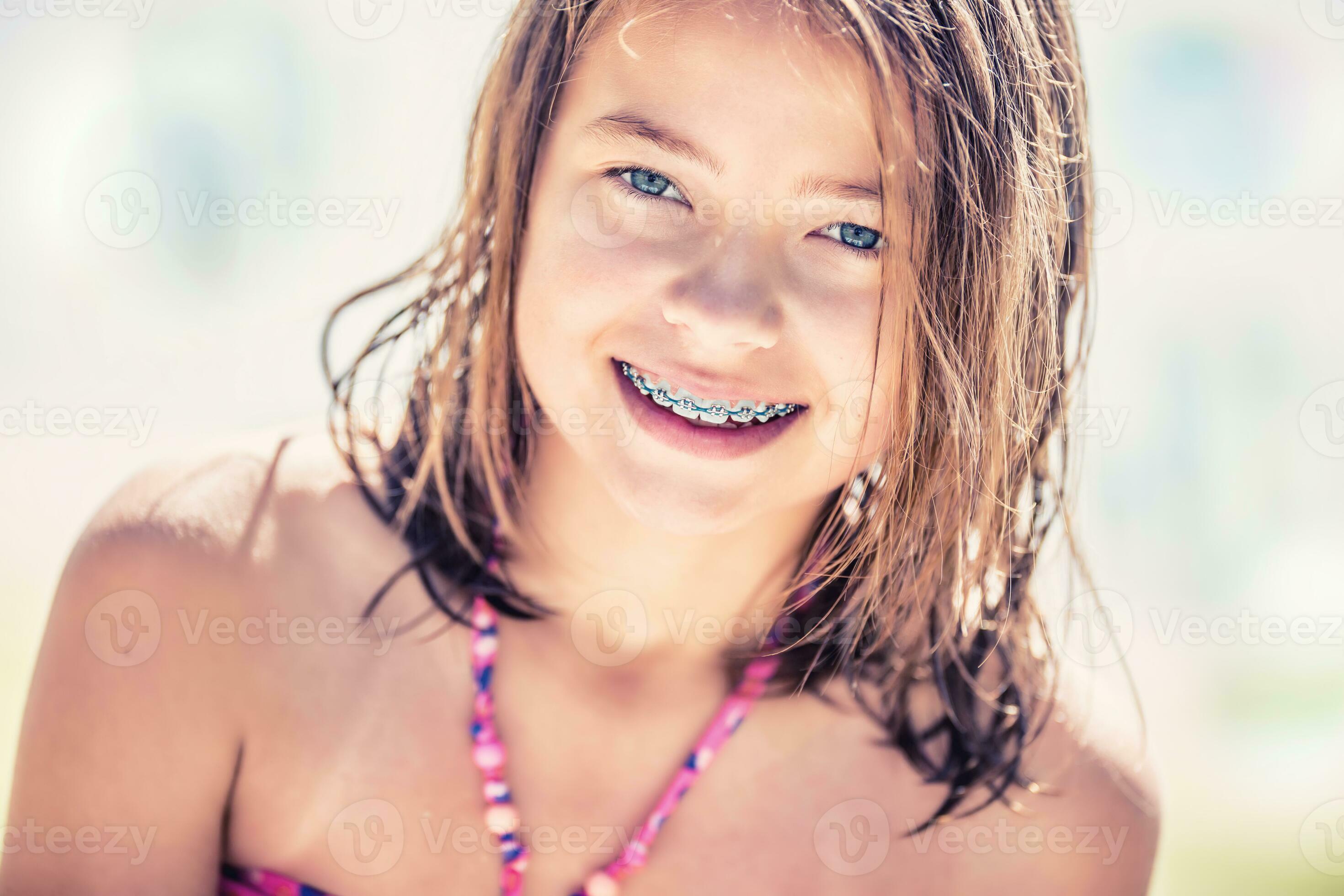 Girl With Teeth Braces Pretty Young Teen Girl With Dental Braces Portrait Of A Cute Little