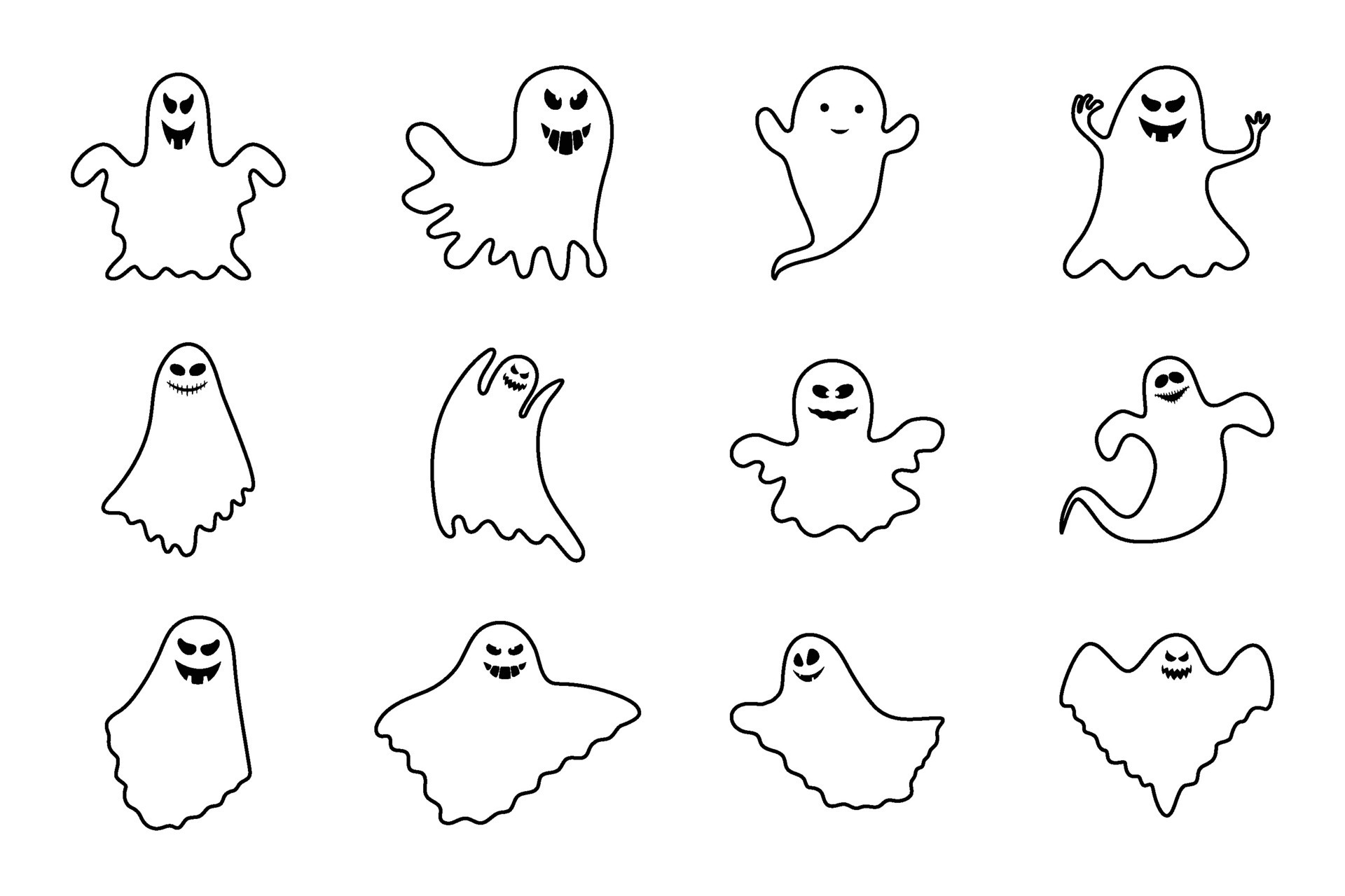 set of line art halloween ghosts illustration design. Halloween ...