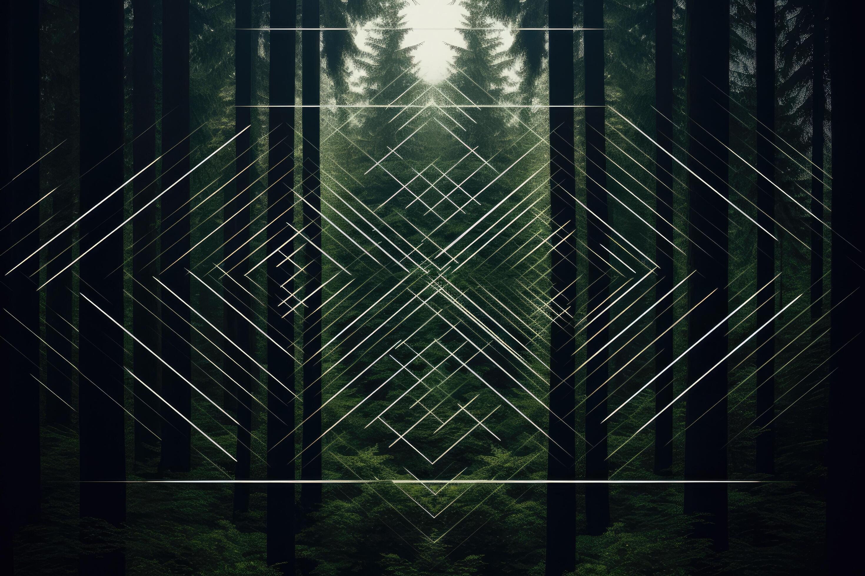 Digital Composite Of Triangles And Dark Forest With Trees In The Background A Striking Abstract