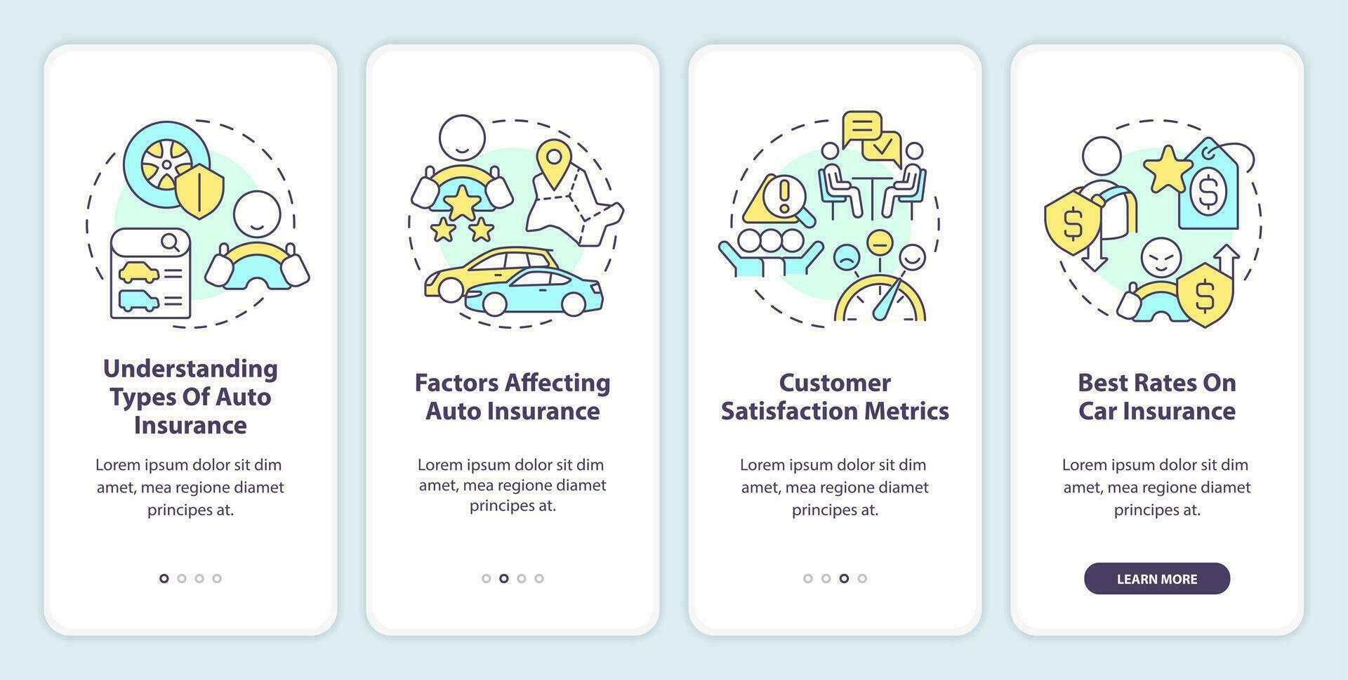 Choosing car insurance company onboarding mobile app screen ...