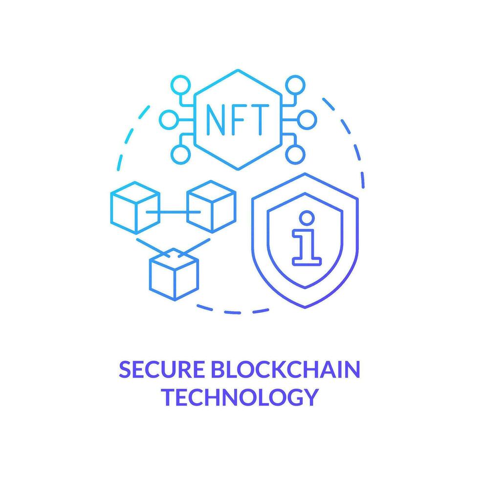 Secure blockchain technology blue gradient concept icon. Protected transactions. NFT benefit ...