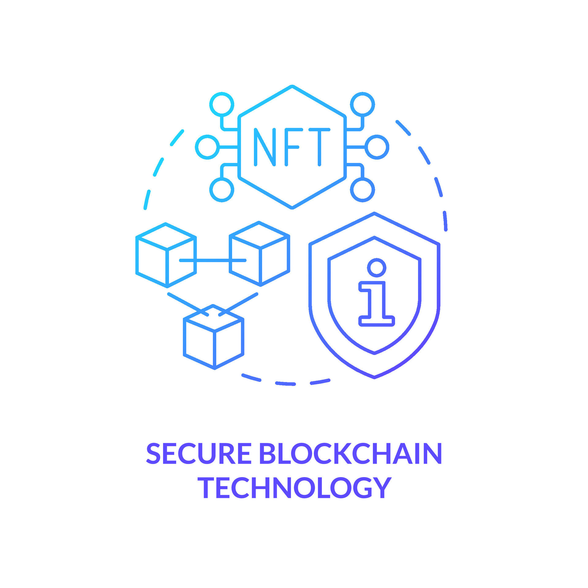 Secure Blockchain Technology Blue Gradient Concept Icon Protected