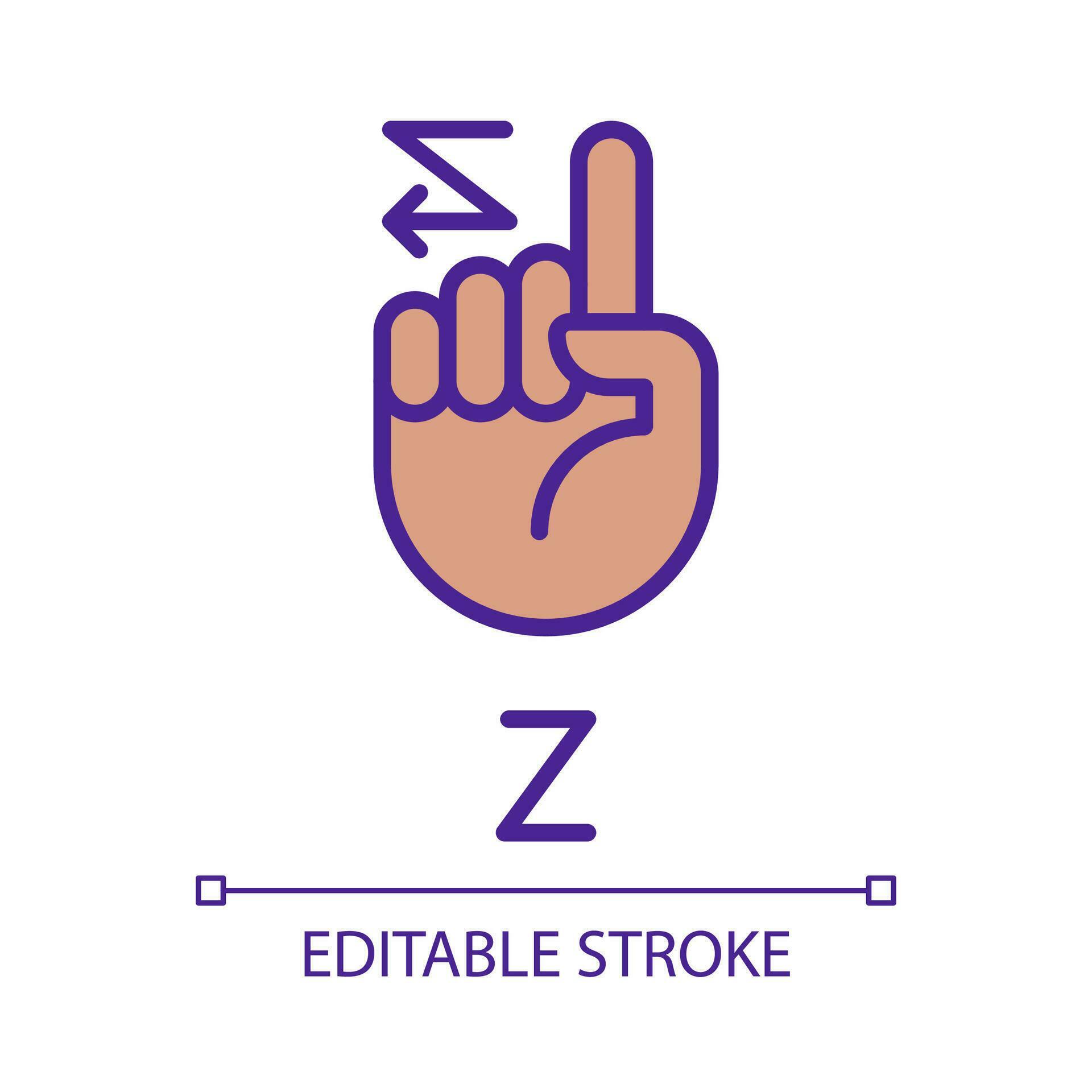 Signing letter Z in ASL pixel perfect RGB color icon. American ... Signing letter Z in ASL pixel perfect RGB color icon. American ...