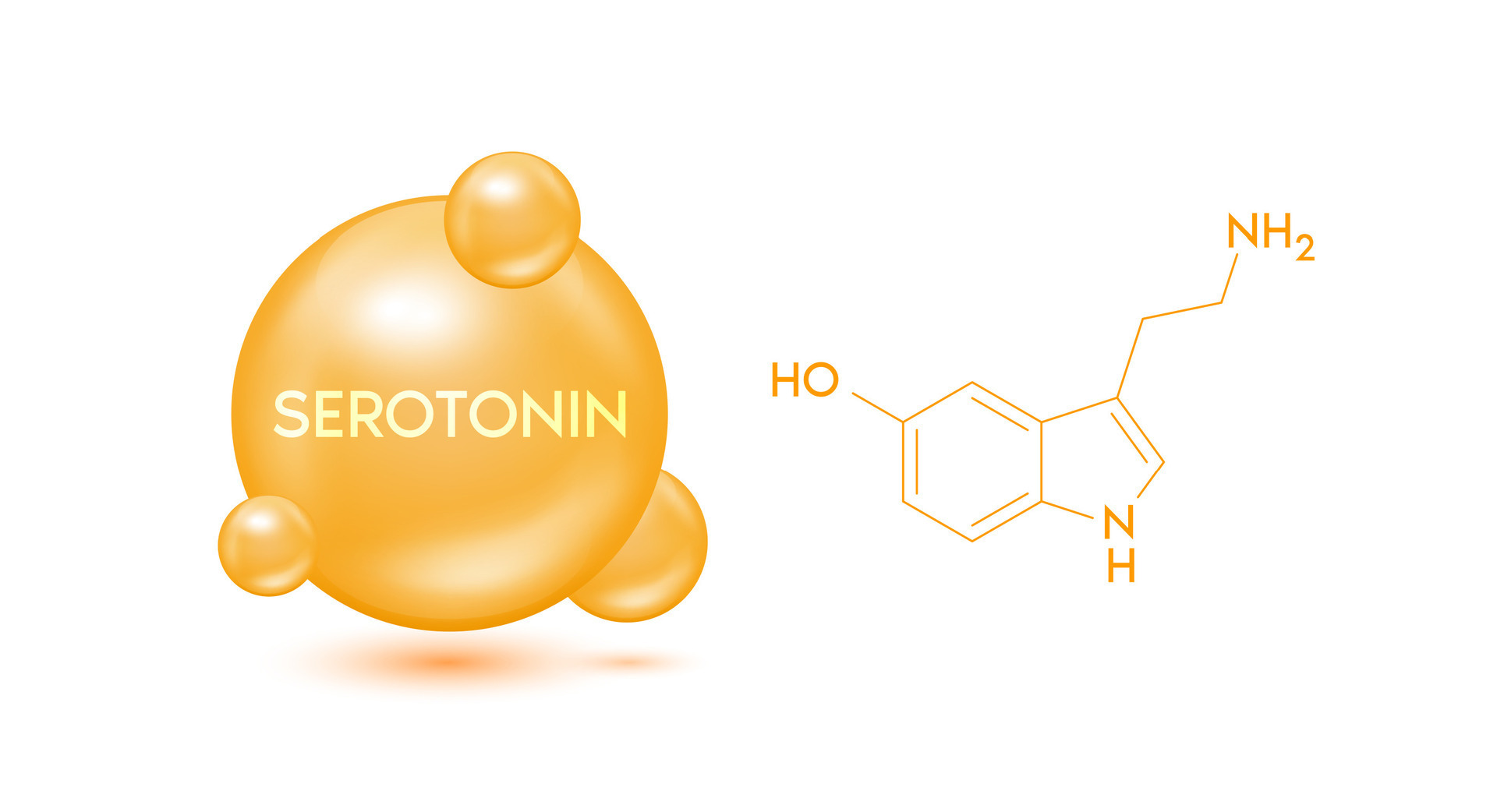 serotonina modelo naranja y estructural químico fórmula. símbolo 3d icono aislado en blanco ...