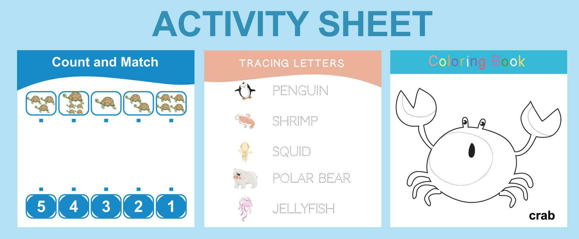 Educational printable worksheet. Activity sheet for children with sea ...