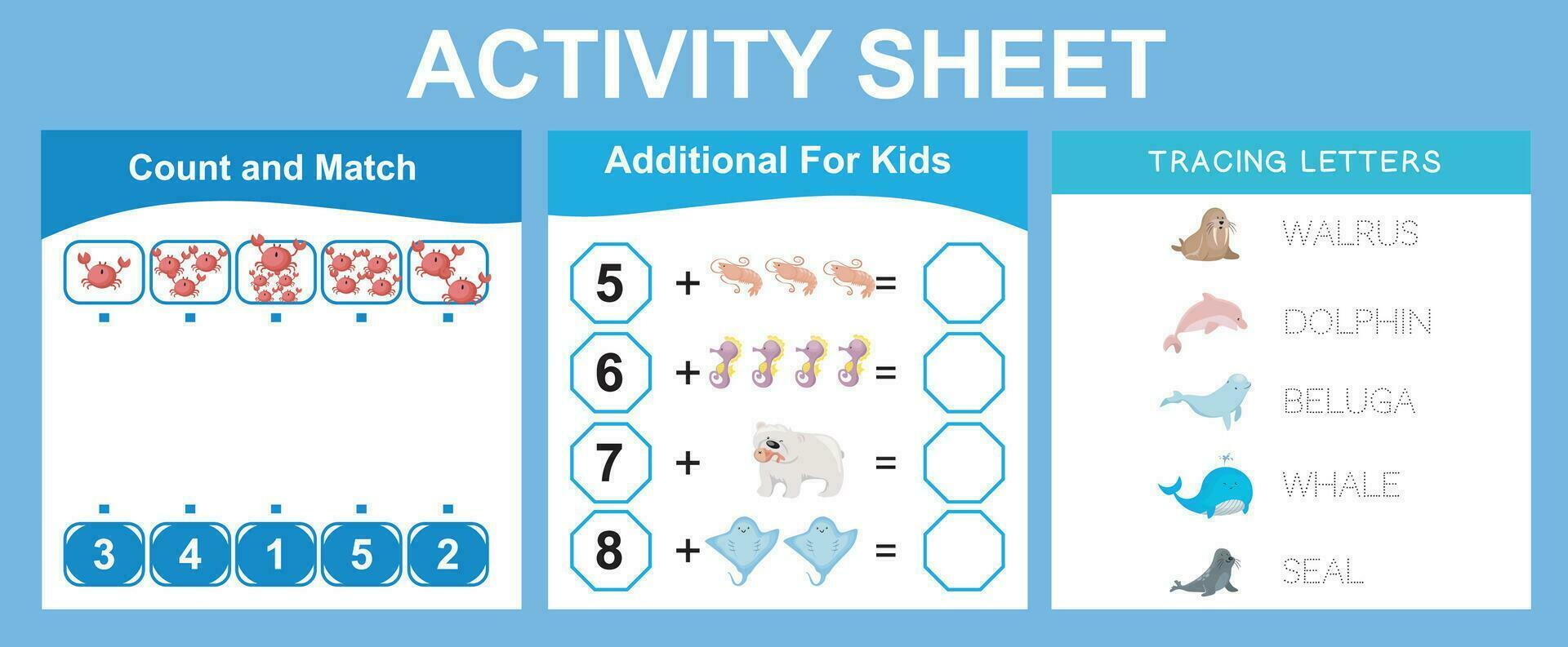 Educational printable worksheet. Mathematic counting, count and match ...